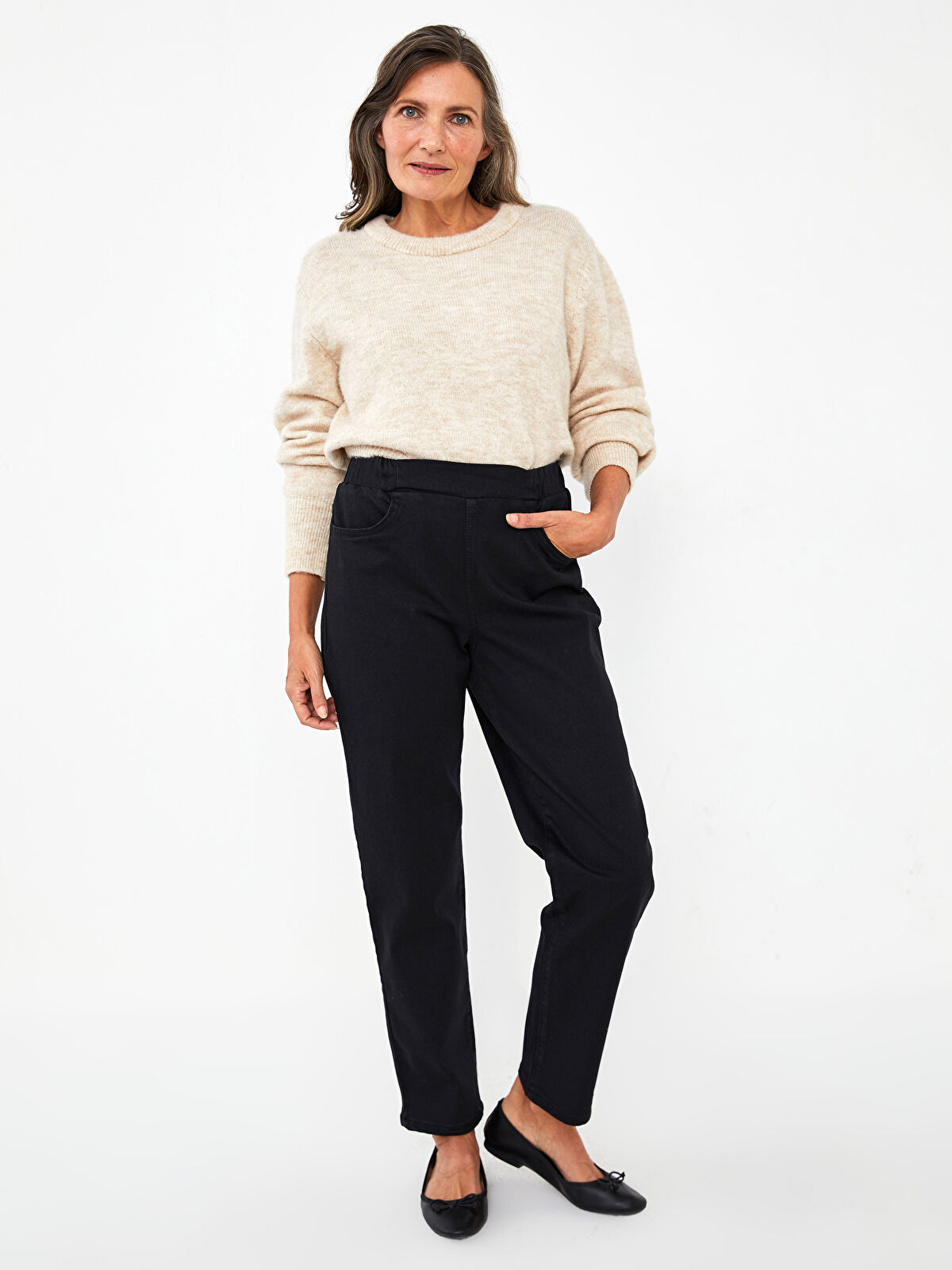 LCW GRACE Beli Lastikli Düz Cep Detaylı Kadın Jean Pantolon