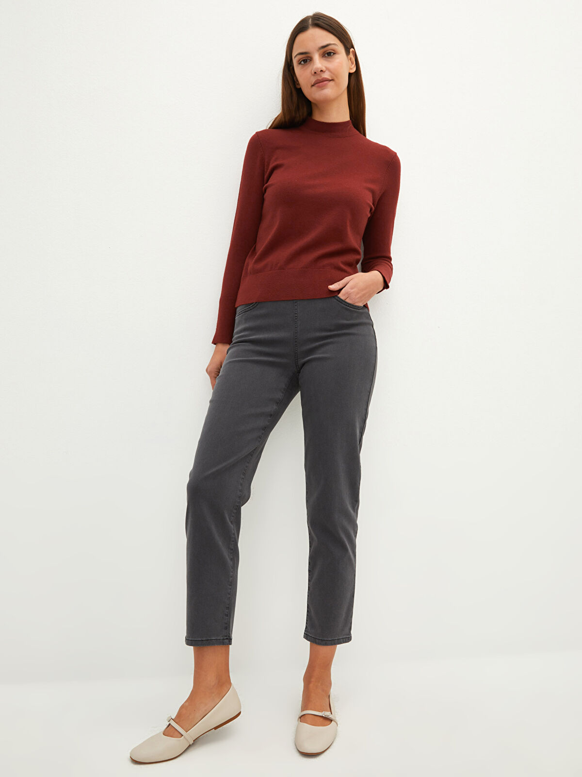 LCW GRACE Beli Lastikli Düz Cep Detaylı Kadın Jean Pantolon