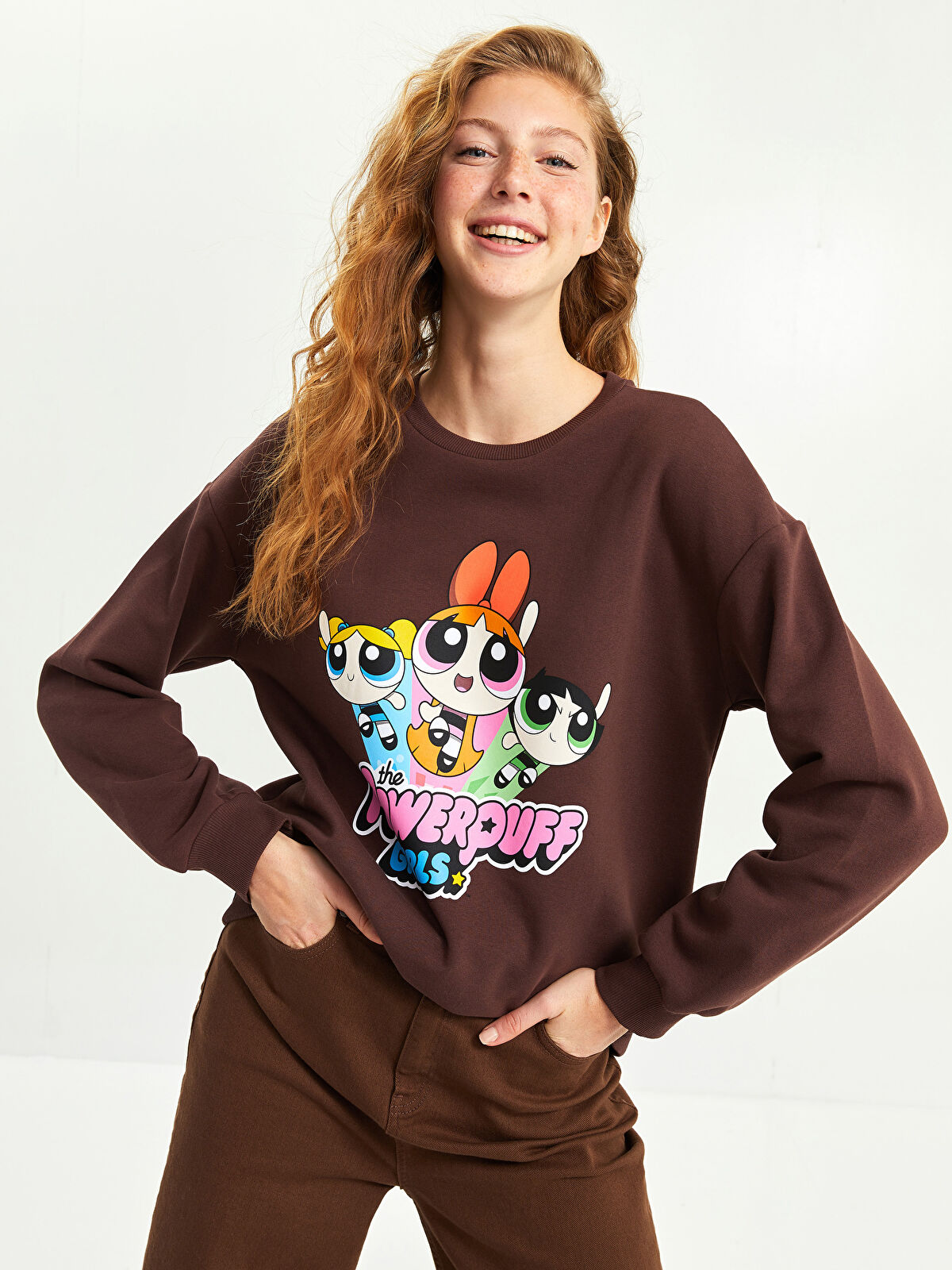 XSIDE Bisiklet Yaka Powerpuff Girls Baskılı Uzun Kollu Kadın Sweatshirt
