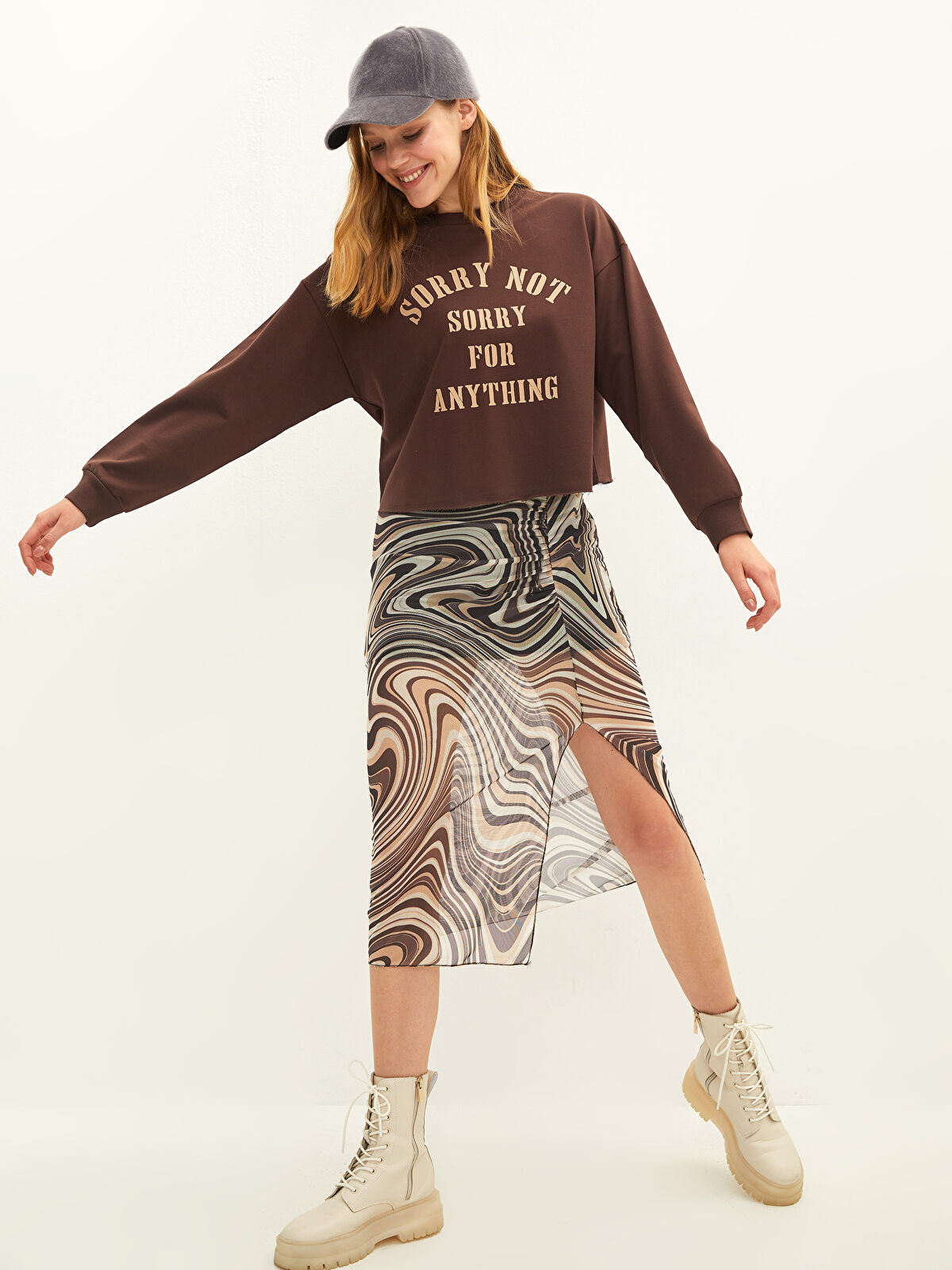 LCW CASUAL Beli Lastikli Desenli Büzgü Detaylı Kadın Etek