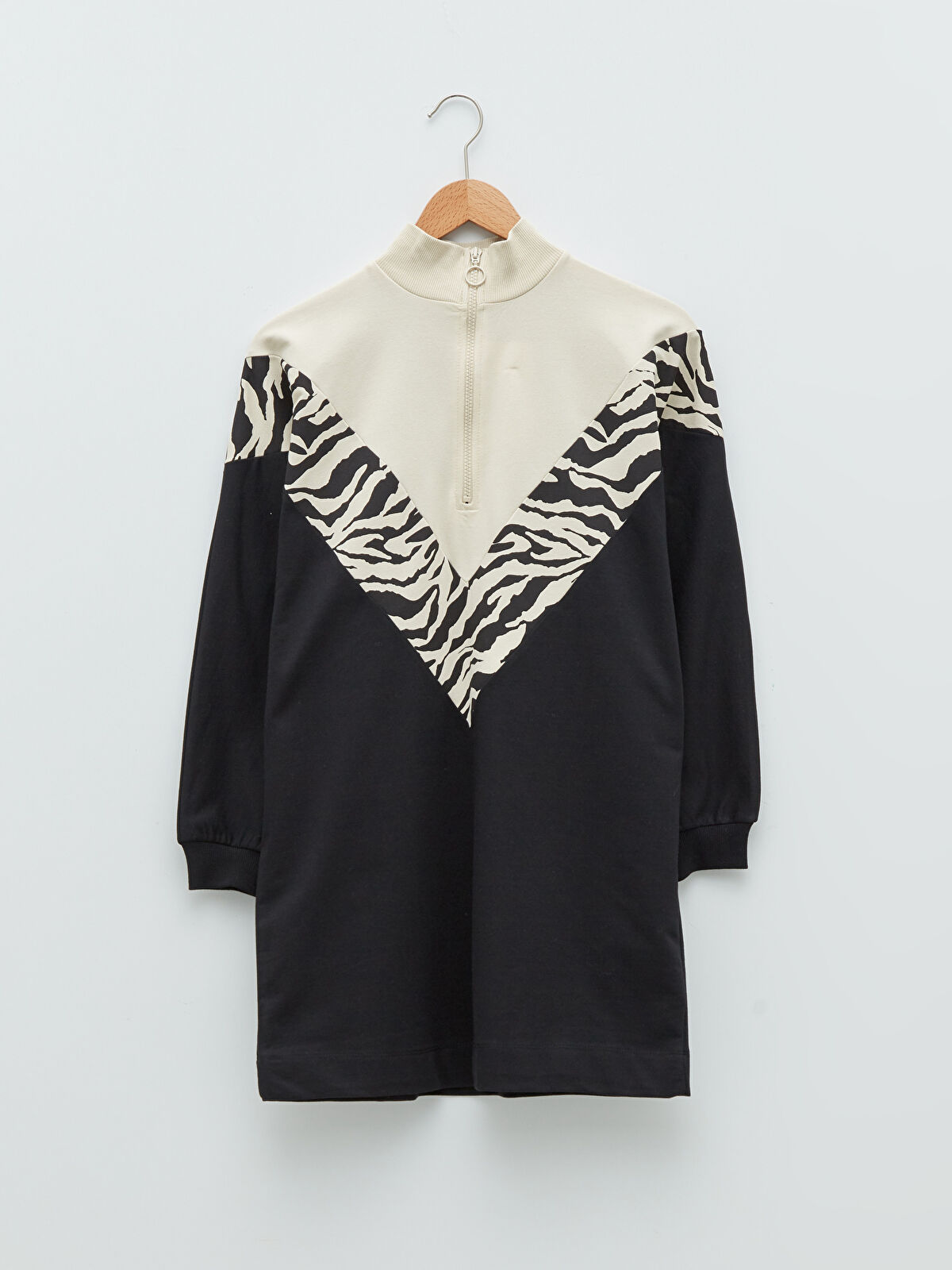 MODEST Dik Yaka Renk Bloklu Uzun Kollu Kadın Tunik