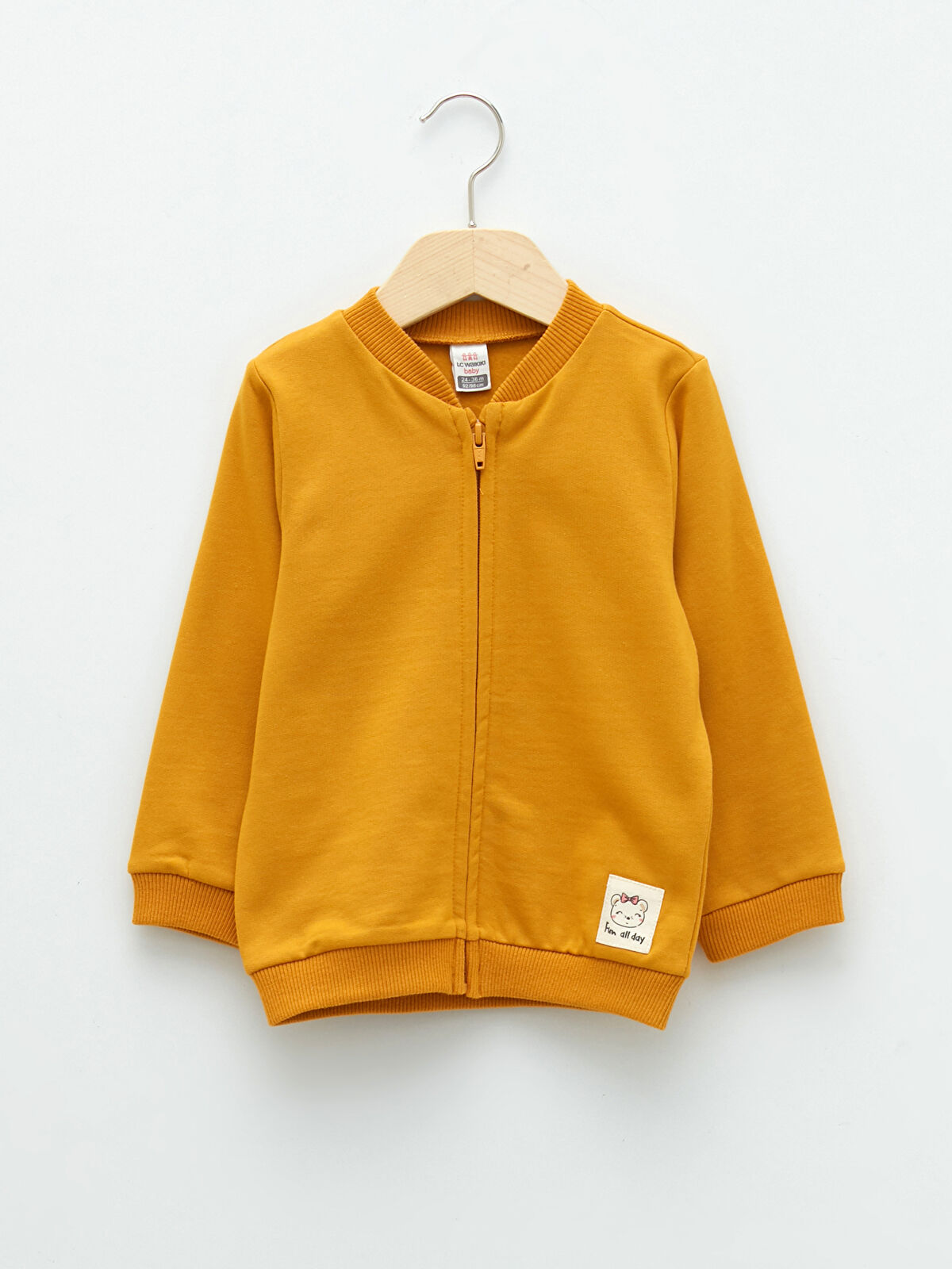 Bisiklet Yaka Uzun Kollu Basic Kız Bebek Fermuarlı Sweatshirt