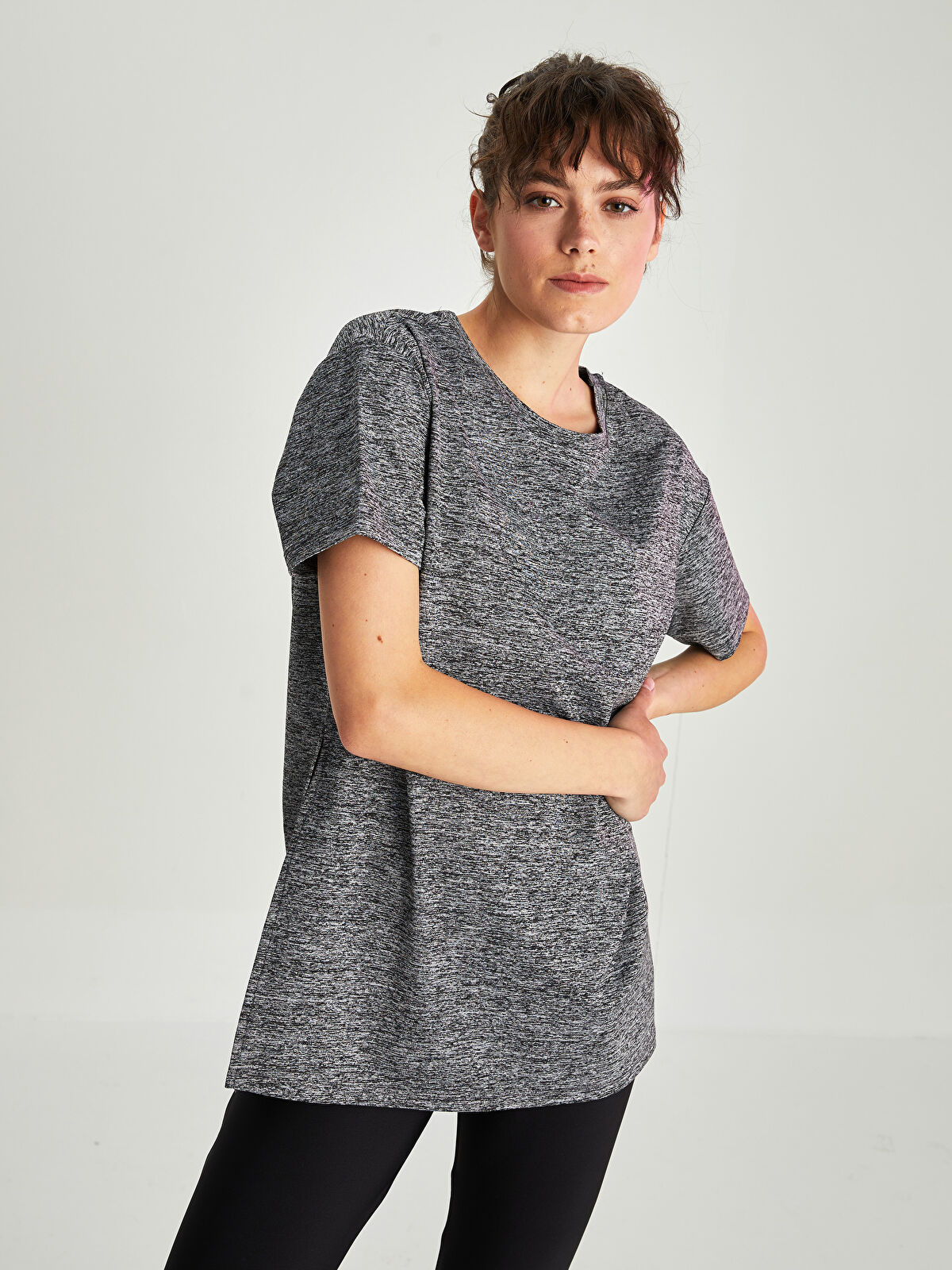 LCW ACTIVE Bisiklet Yaka Düz Kısa Kollu Kadın Spor Tişört