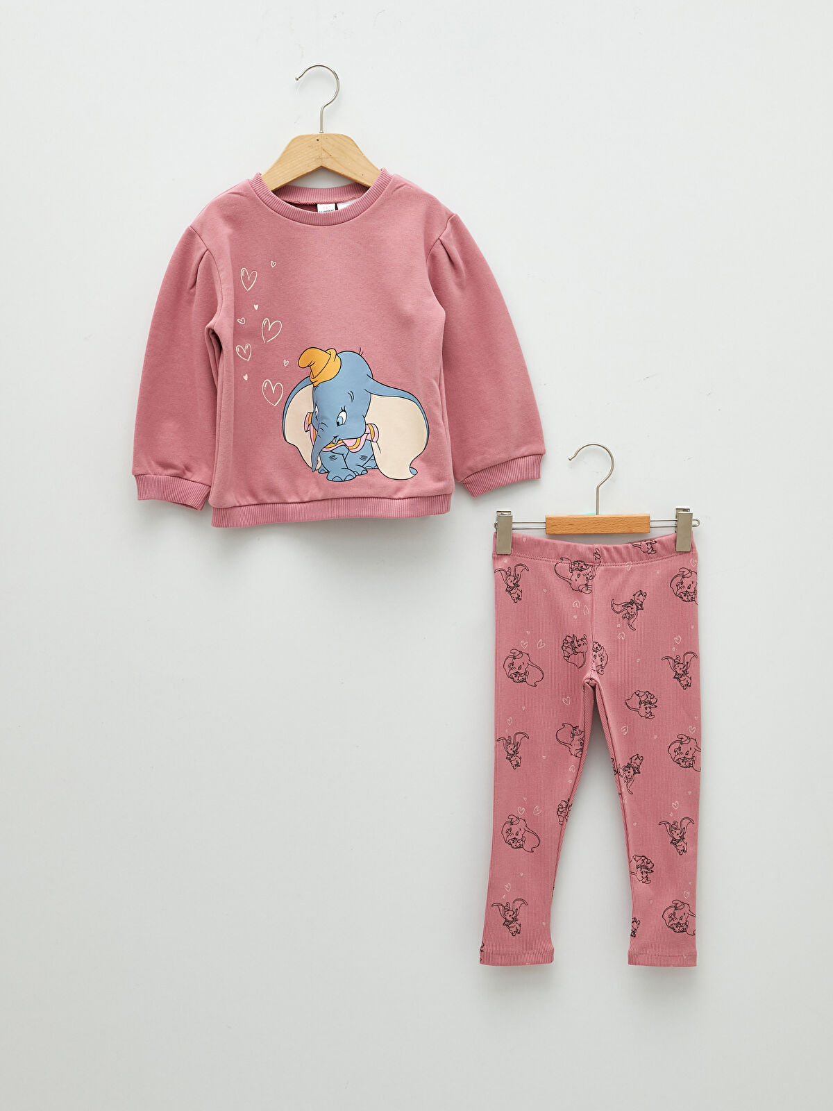 Bisiklet Yaka Uzun Kollu Dumbo Baskılı Kız Bebek Sweatshirt ve Tayt 2'li Takım