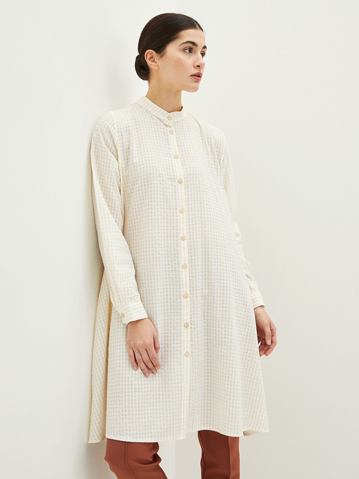 QOOQ STORE Önden Düğme Kapamalı Desenli Uzun Kollu Kadın Gömlek