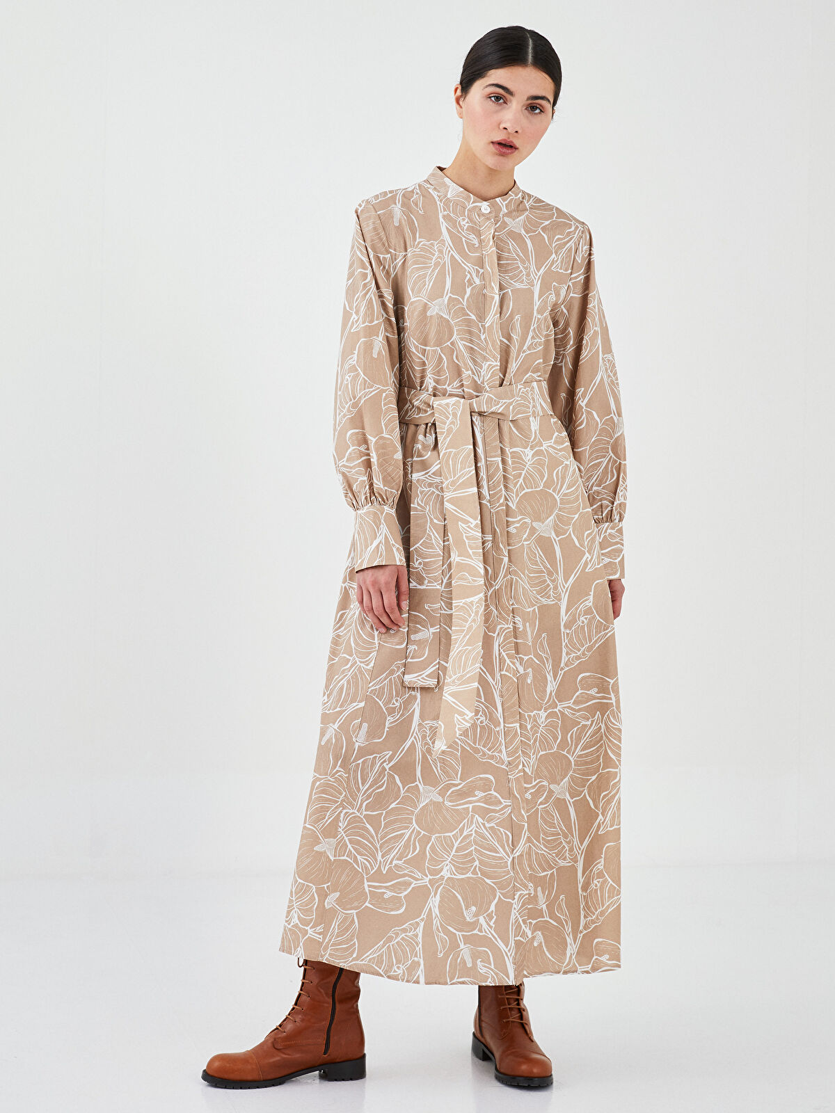 QOOQ STORE Hakim Yaka Desenli Uzun Kollu Kadın Elbise QOOQ STORE Hakim Yaka Desenli Uzun Kollu Kadın Elbise