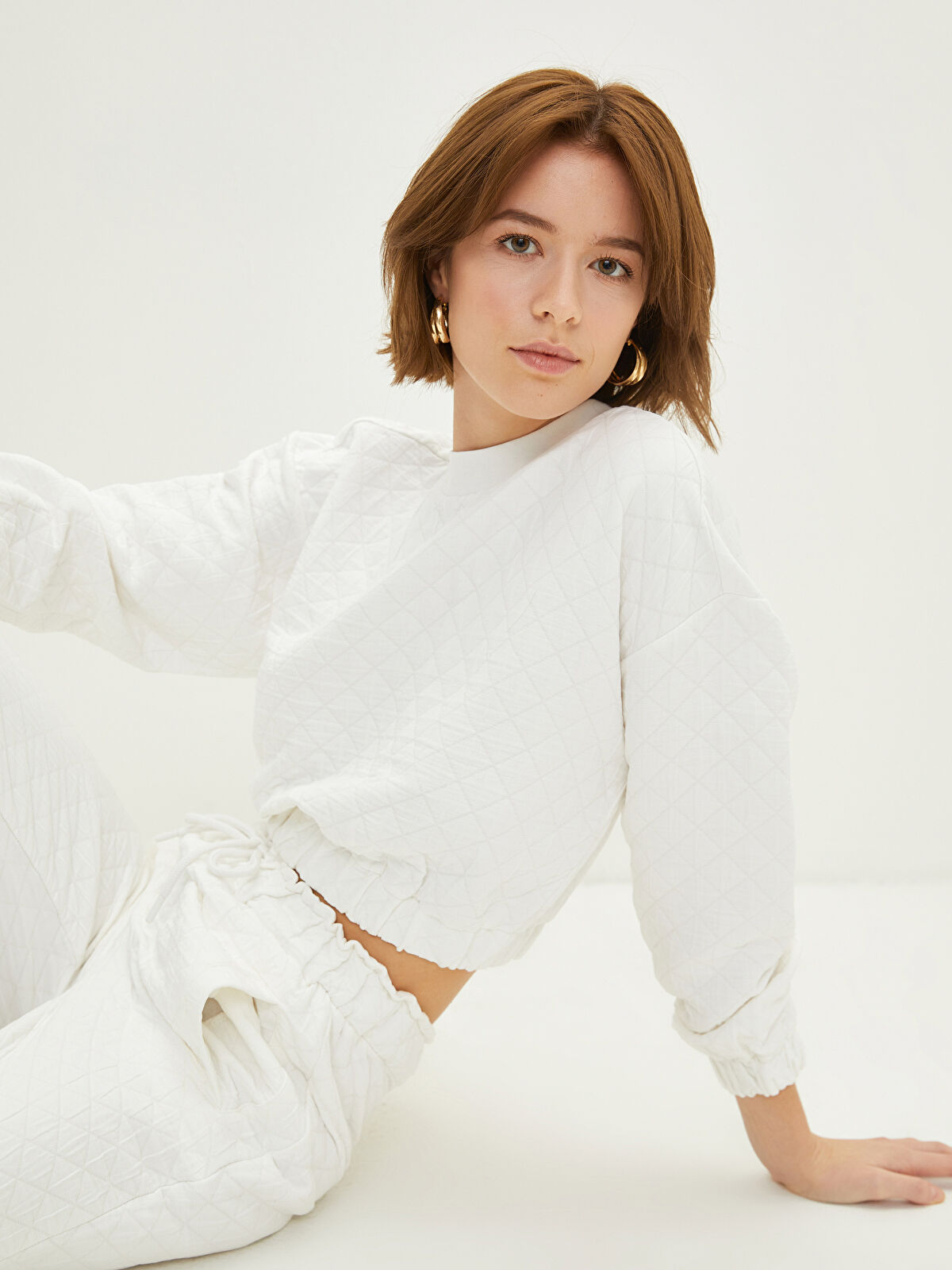 LCW LIMITED Bisiklet Yaka Kapitone Desenli Uzun Kollu Crop Kadın Bluz