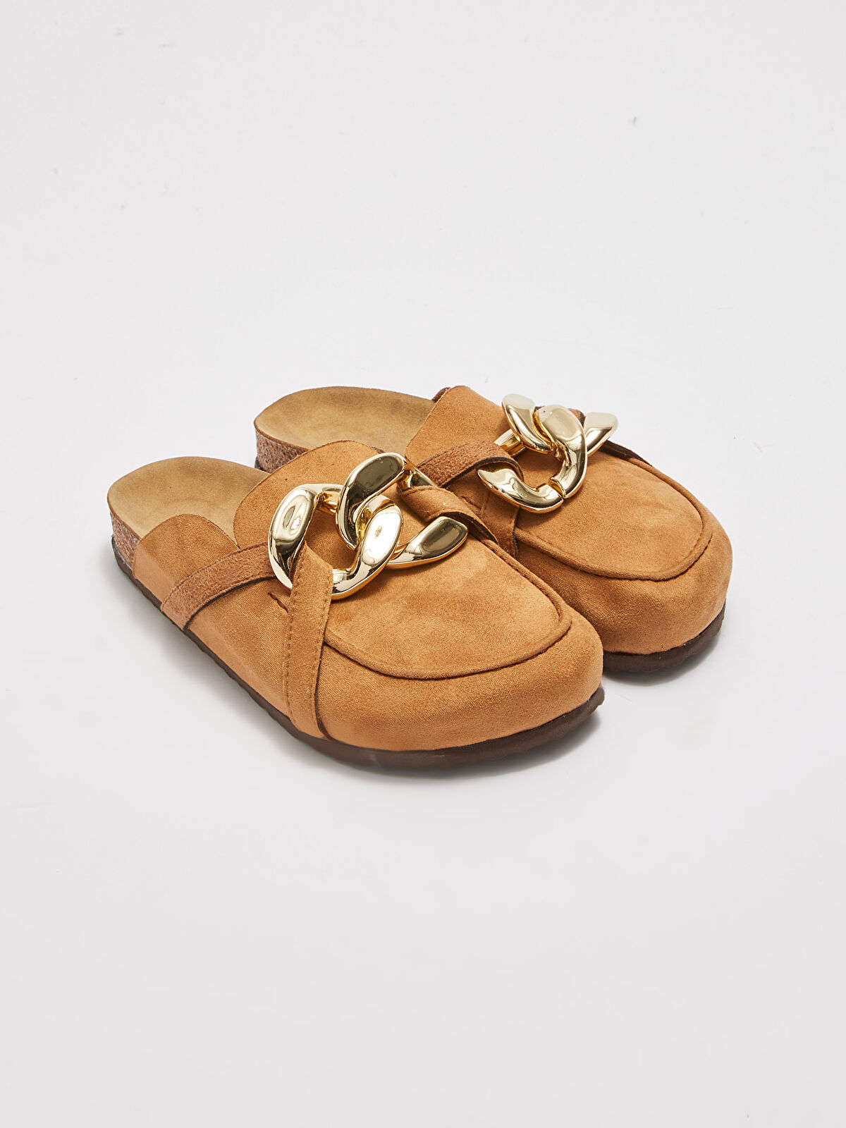 Deri Görünümlü Metal Aplikeli Kadın Ev Terliği