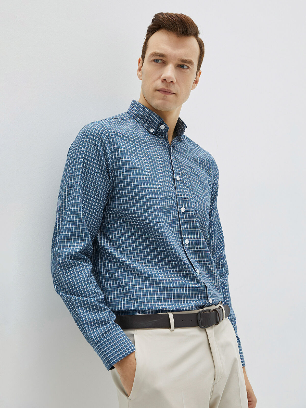 LCW FORMAL Regular Fit Uzun Kollu Ekose Gabardin Erkek Gömlek