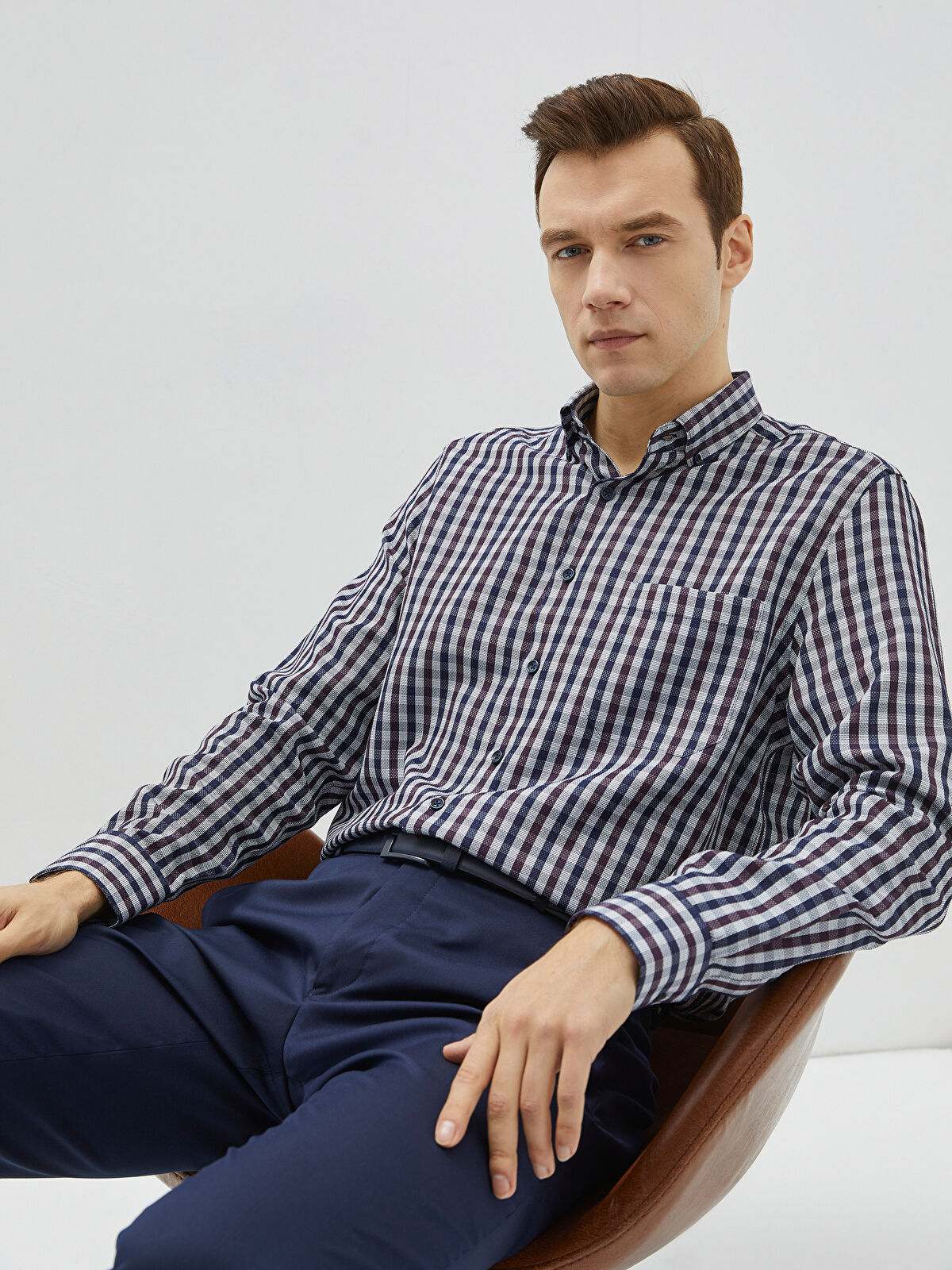 LCW FORMAL Regular Fit Uzun Kollu Ekose Armürlü Erkek Gömlek