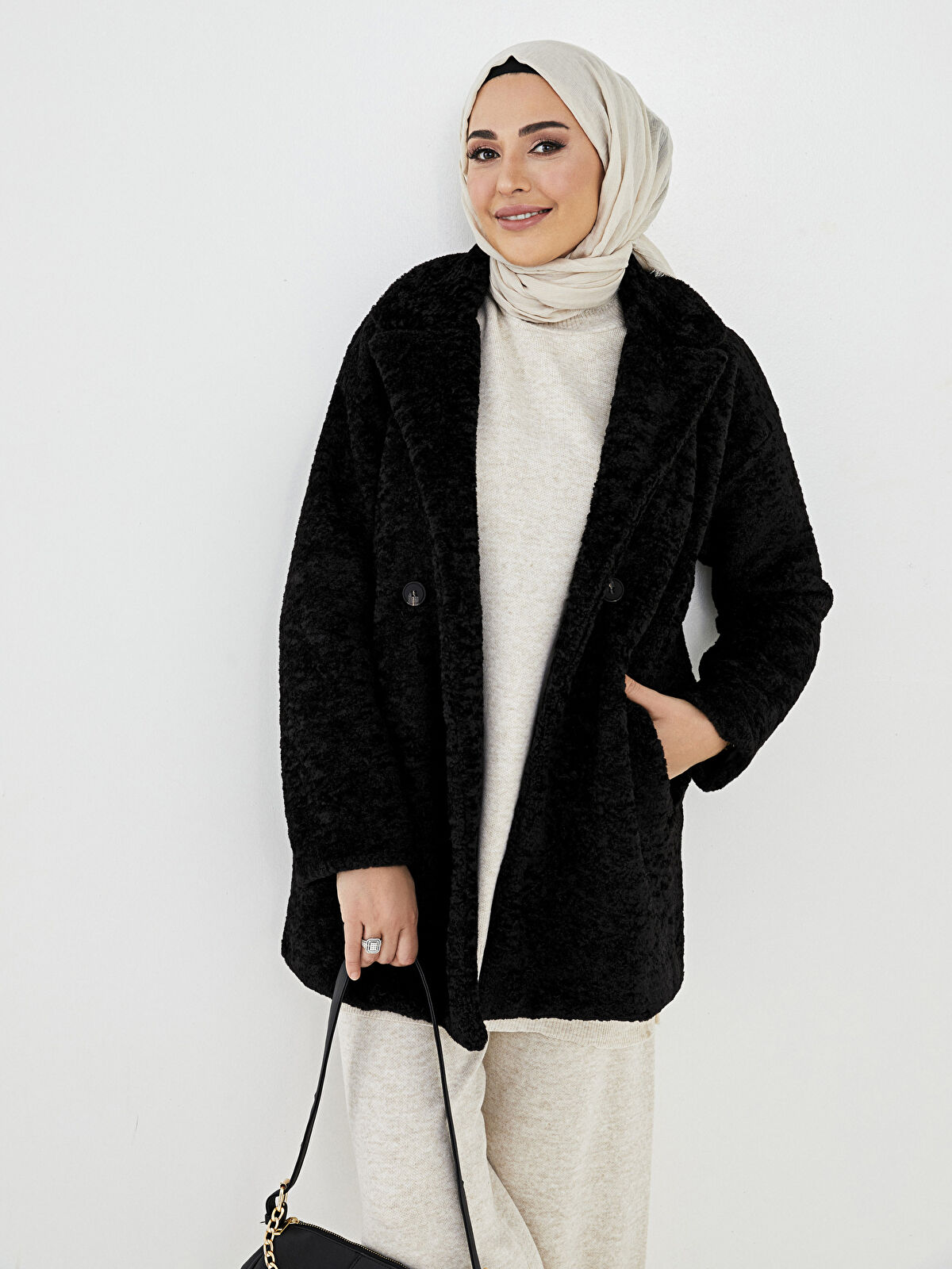 MODEST Yarım Balıkçı Yaka Düz Uzun Kollu Oversize Kadın Triko Tunik