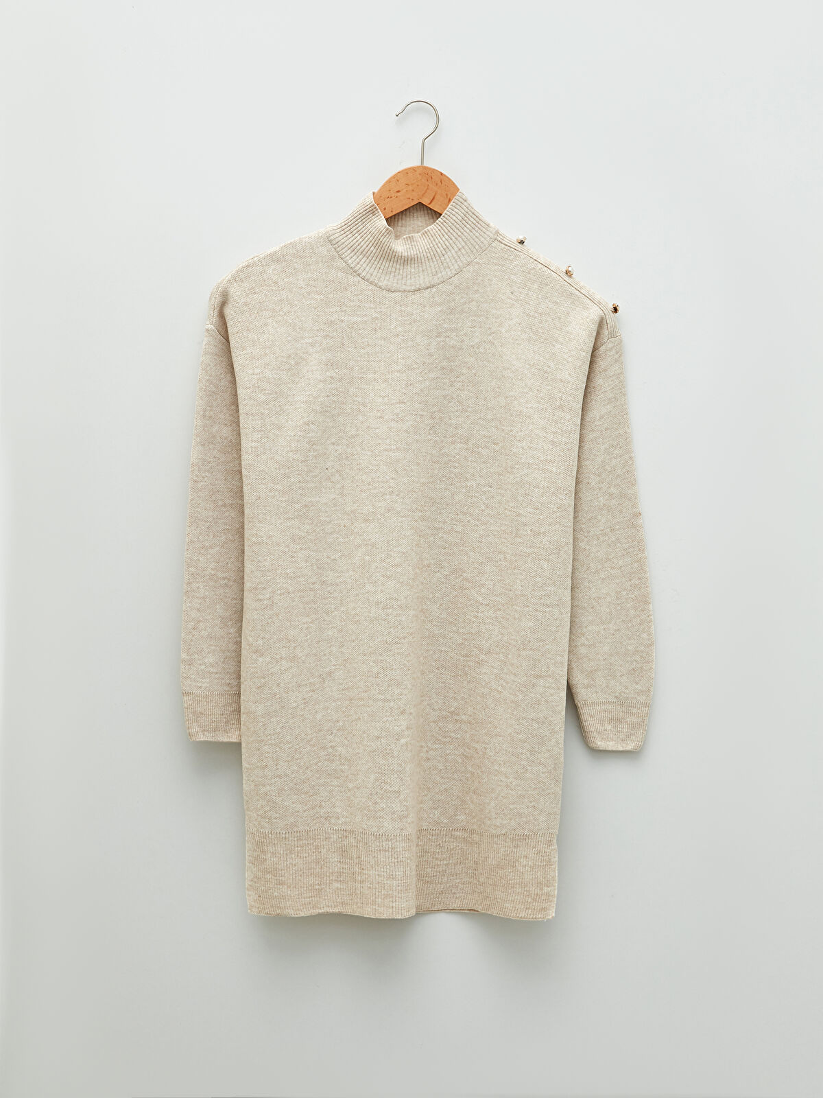 MODEST Yarım Balıkçı Yaka Düz Uzun Kollu Oversize Kadın Triko Tunik