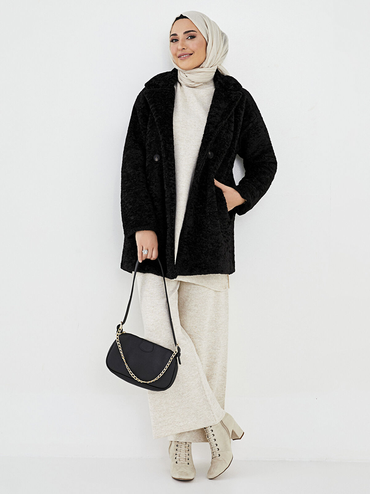 MODEST Beli Lastikli Düz Geniş Paça Kadın Triko Pantolon