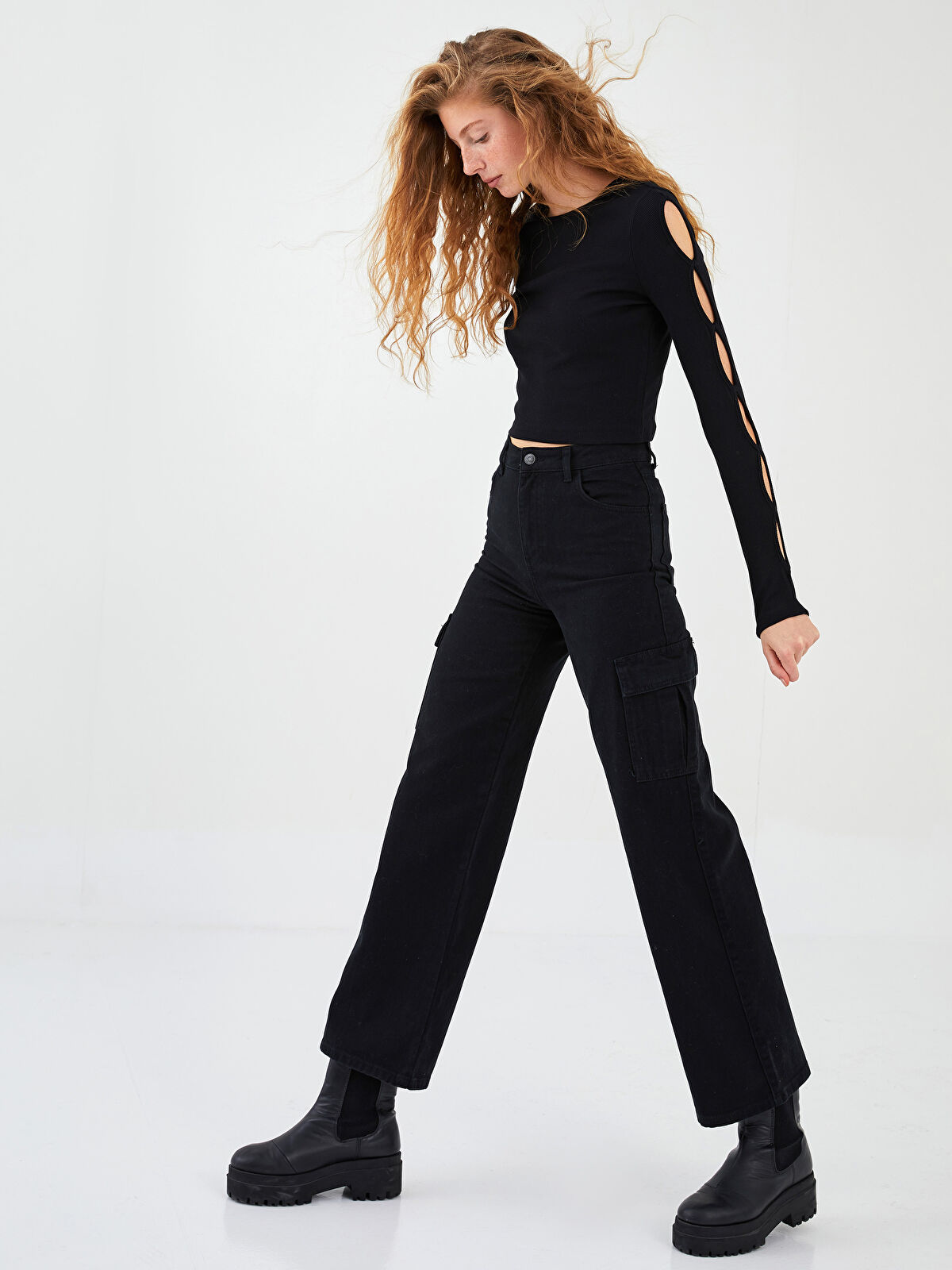 XSIDE Rahat Kalıp Düz Cep Detaylı Geniş Paça Kadın Pantolon