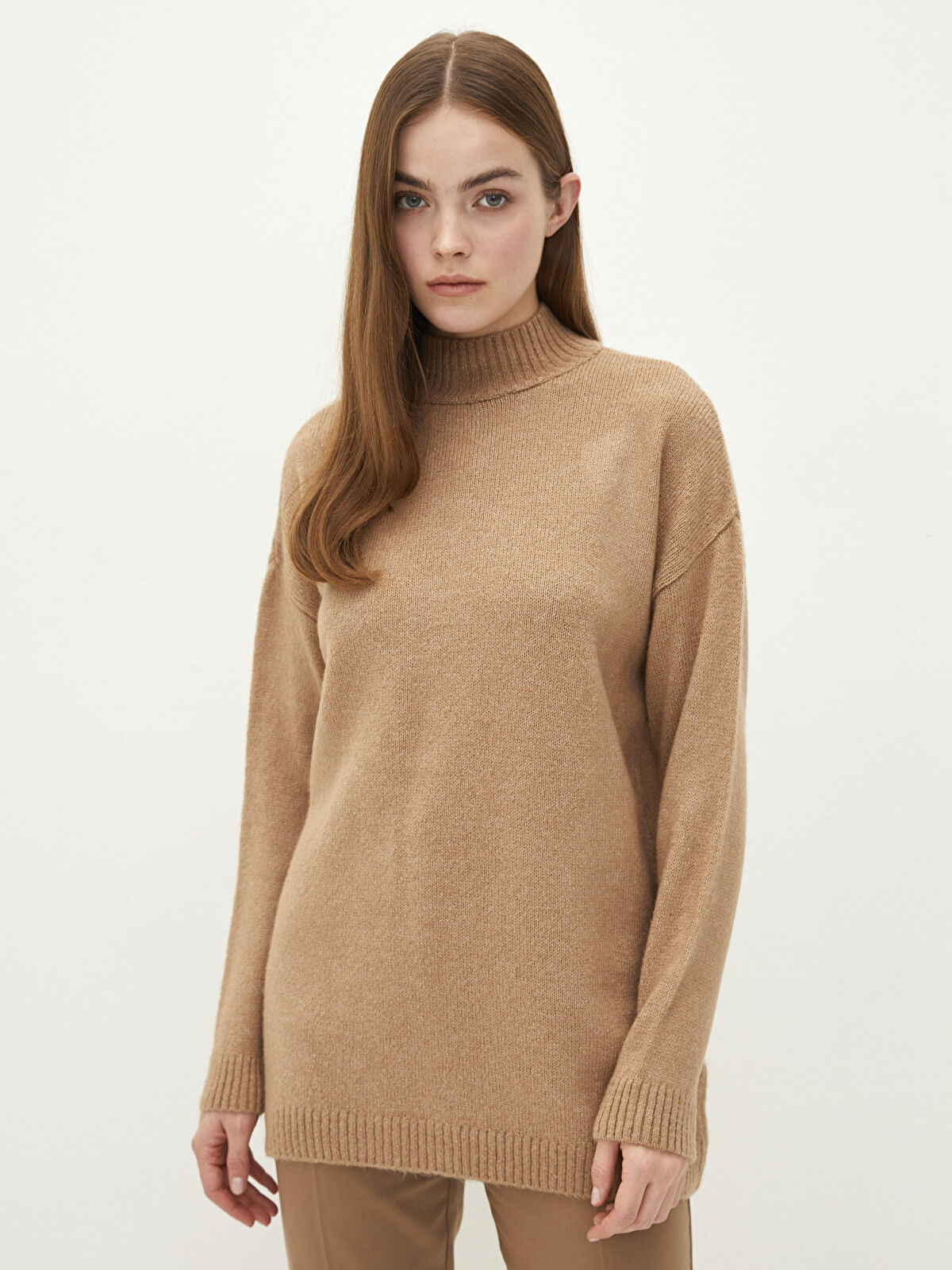 LCW VISION Yarım Balıkçı Yaka Düz Uzun Kollu Oversize Kadın Triko Kazak