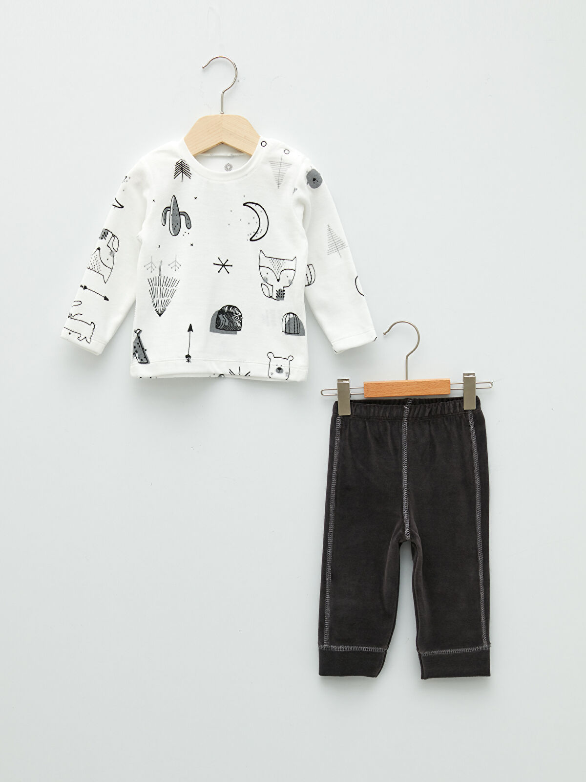 Luggi Baby Bisiklet Yaka Baskılı Kadife Erkek Bebek 2'li Takım