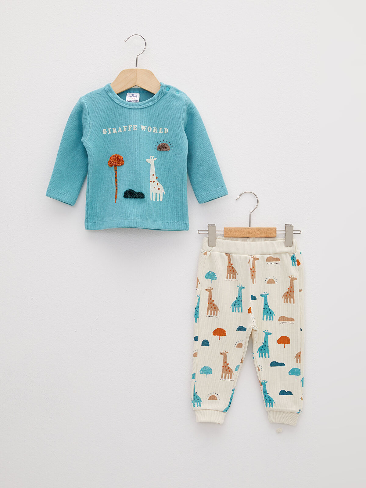 Luggi Baby Bisiklet Yaka Baskılı Pamuklu Erkek Bebek 2'li Takım