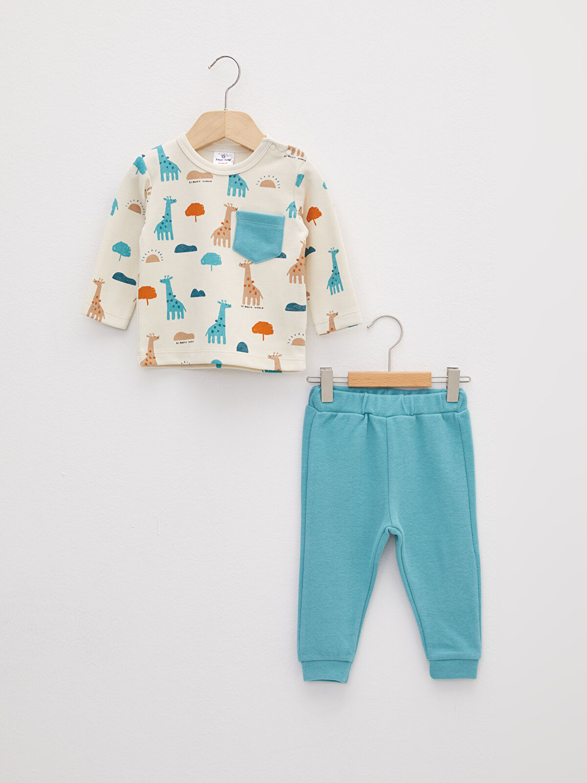 Luggi Baby Bisiklet Yaka Baskılı Pamuklu Erkek Bebek 2'li Takım