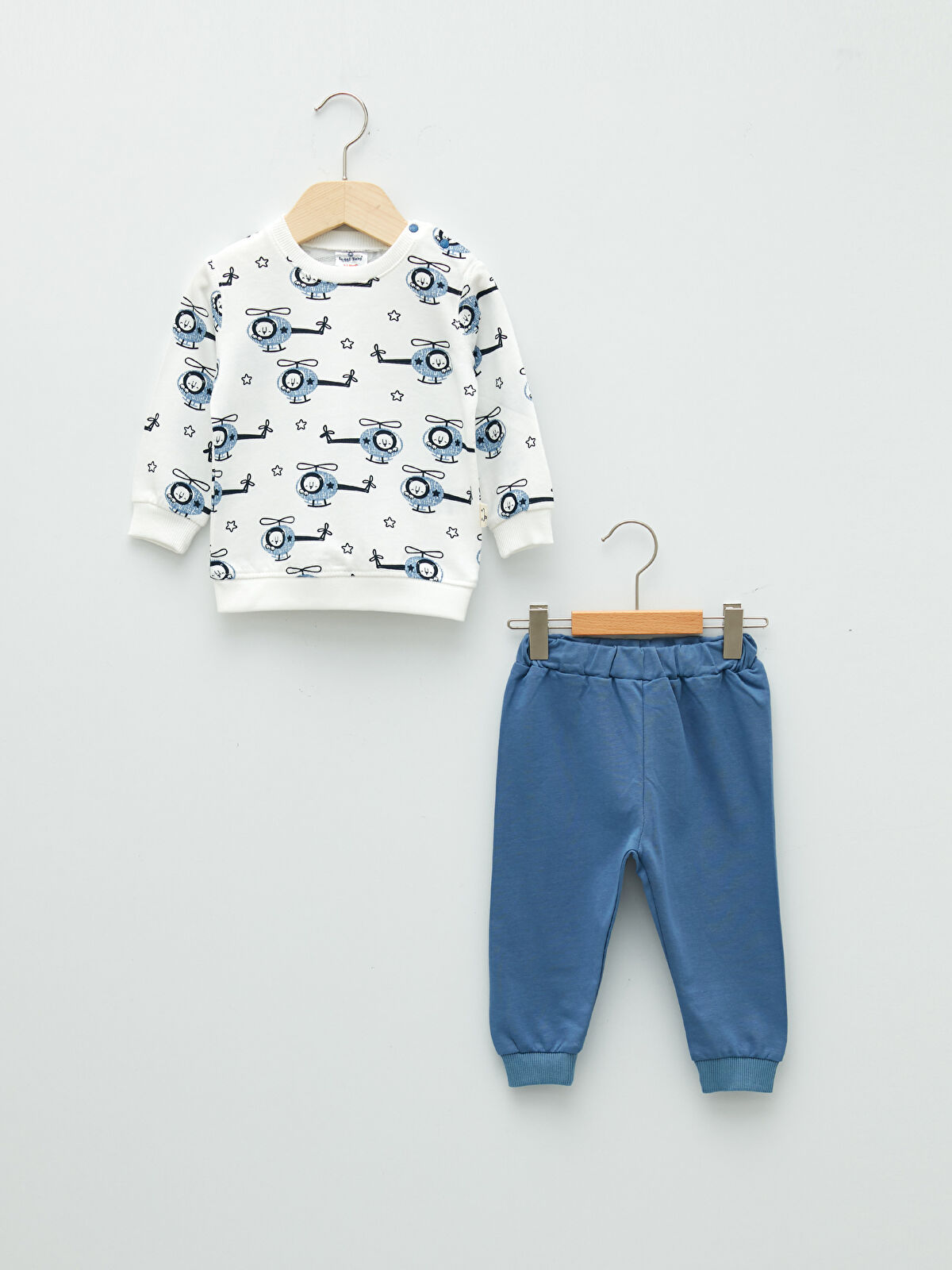 Luggi Baby Bisiklet Yaka Baskılı Pamuklu Erkek Bebek 2'li Takım