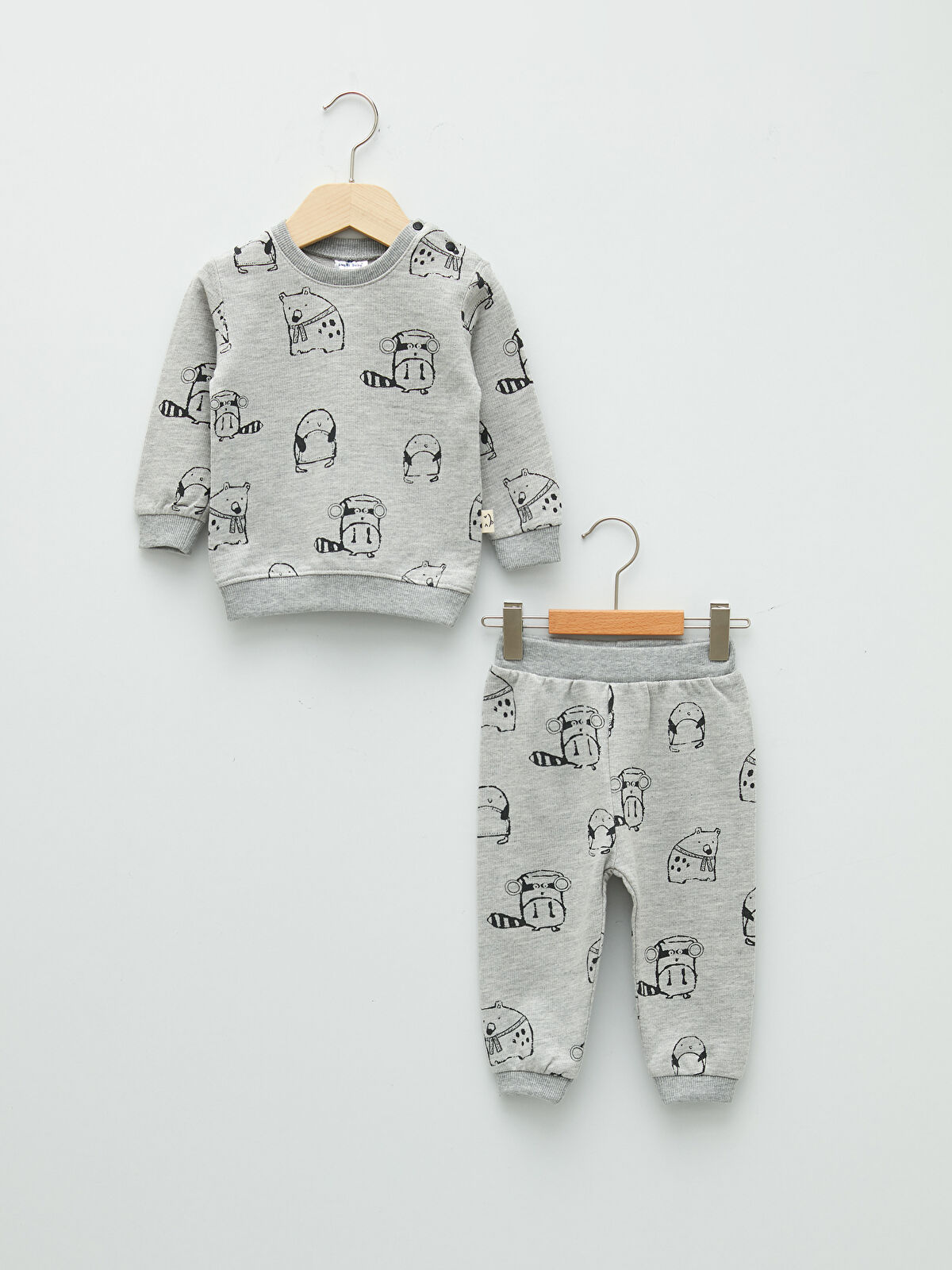 Luggi Baby Bisiklet Yaka Baskılı Pamuklu Erkek Bebek 2'li Takım