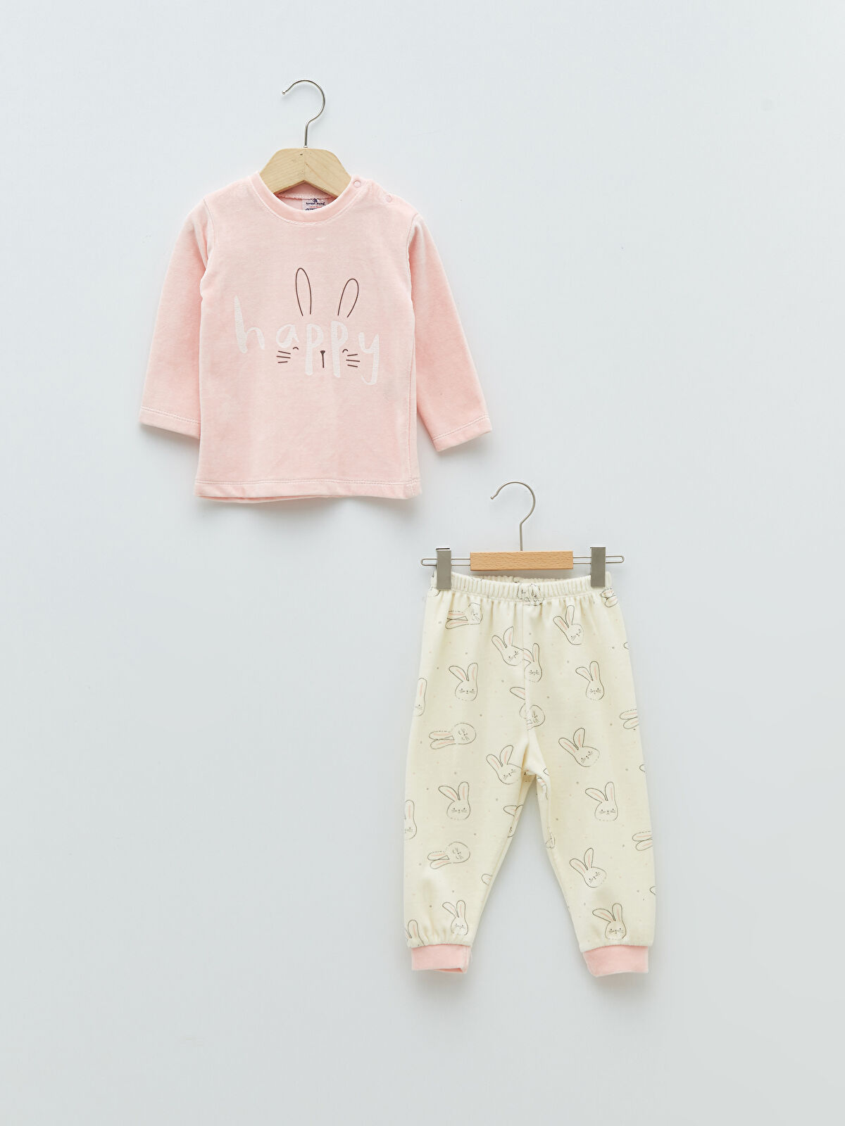 Luggi Baby Bisiklet Yaka Uzun Kollu Baskılı Kadife Kız Bebek Pijama Takımı