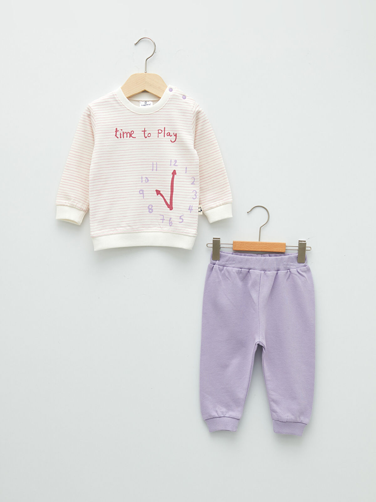 Luggi Baby Bisiklet Yaka Kendinden Desenli Pamuklu Kız Bebek 2'li Takım