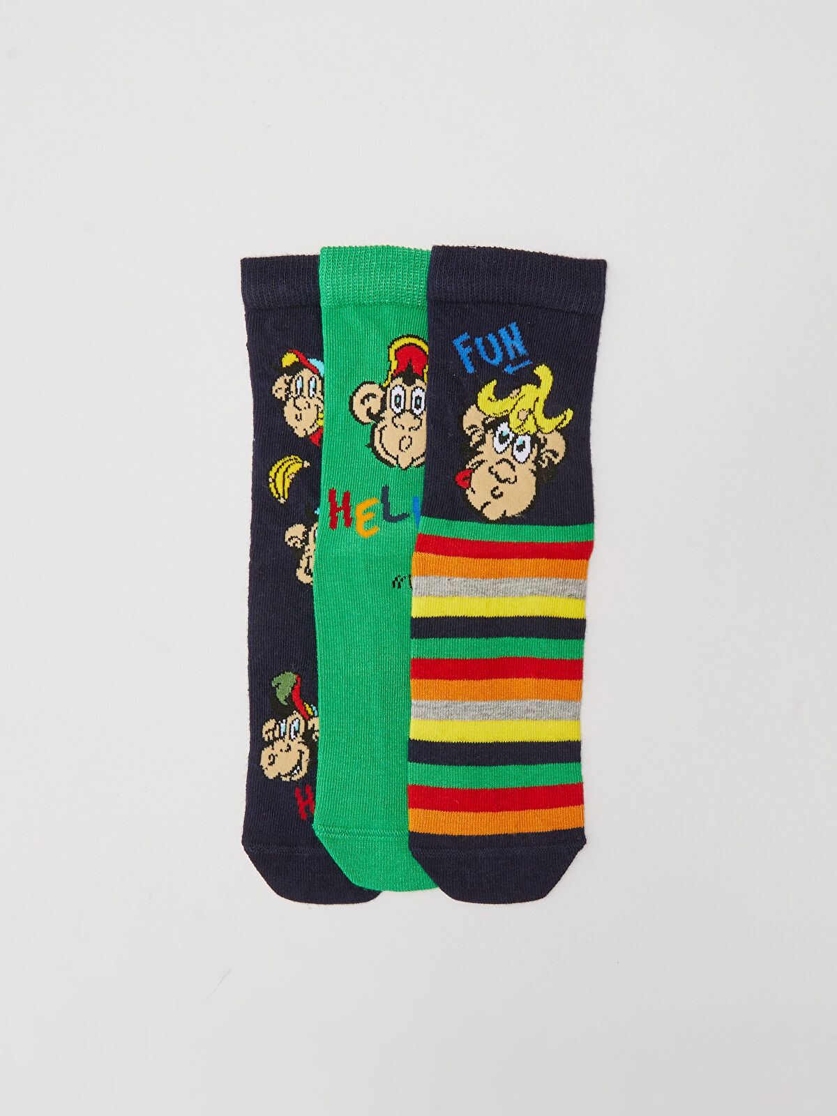 Nostaljik Maymun Desenli Erkek Çocuk Soket Çorap 3'lü