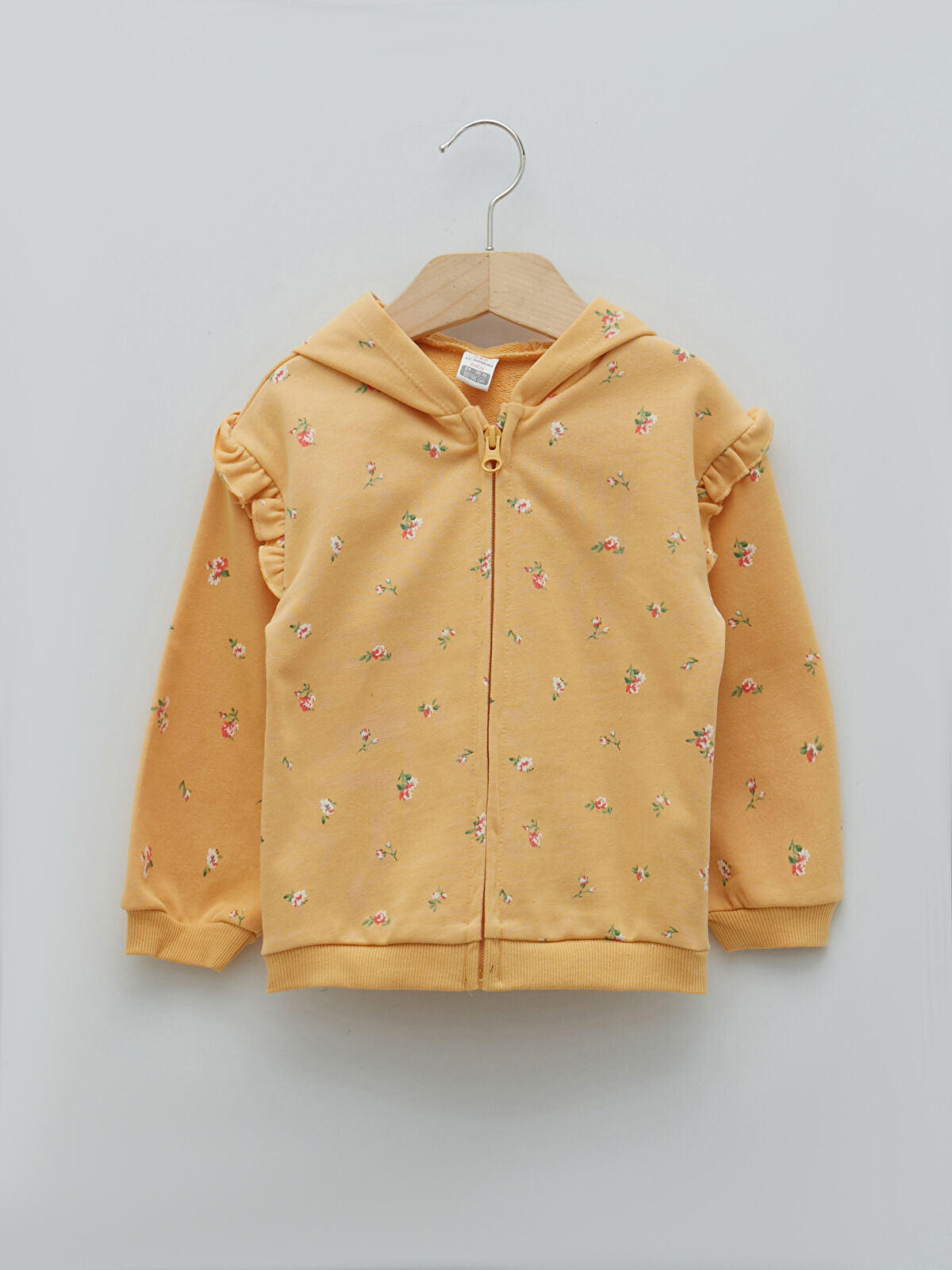Kapüşonlu Uzun Kol Desenli Kız Bebek Fermuarlı Sweatshirt