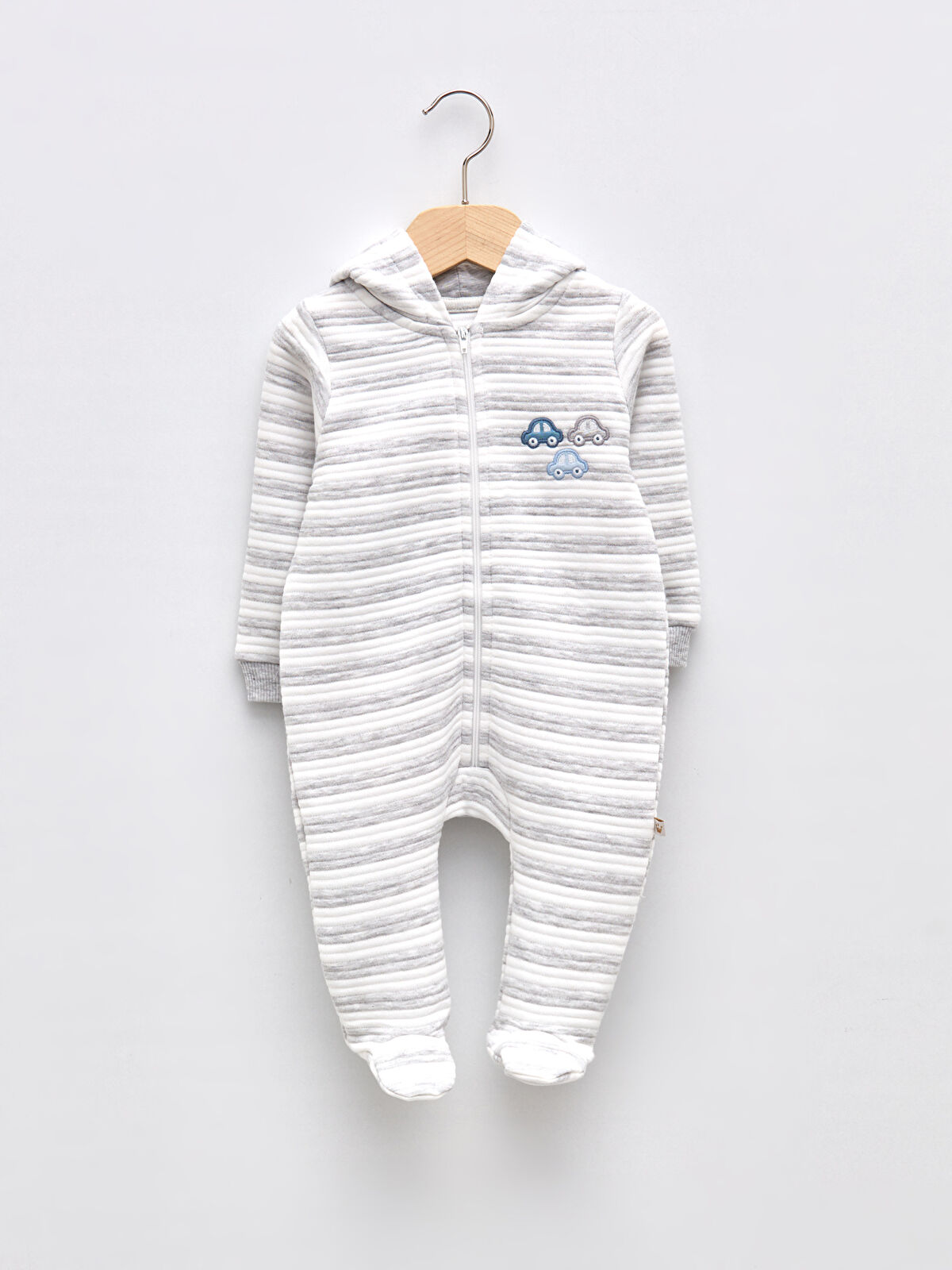 For My Baby Kapüşonlu Uzun Kollu Çizgili Erkek Bebek Fermuarlı Tulum