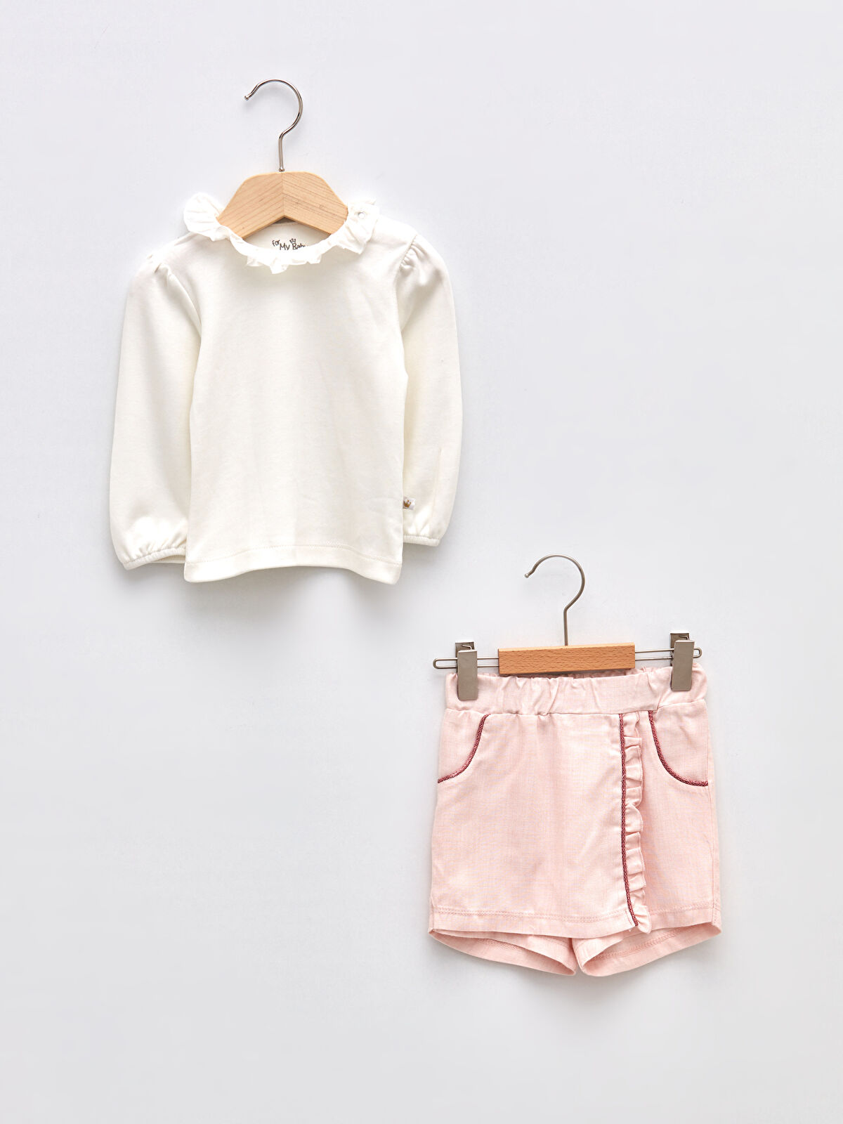 For My Baby Bisiklet Yaka Uzun Kollu Basic Kız Bebek Tişört ve Şort 2'li Takım For My Baby Bisiklet Yaka Uzun Kollu Basic Kız Bebek Tişört ve Şort 2'li Takım