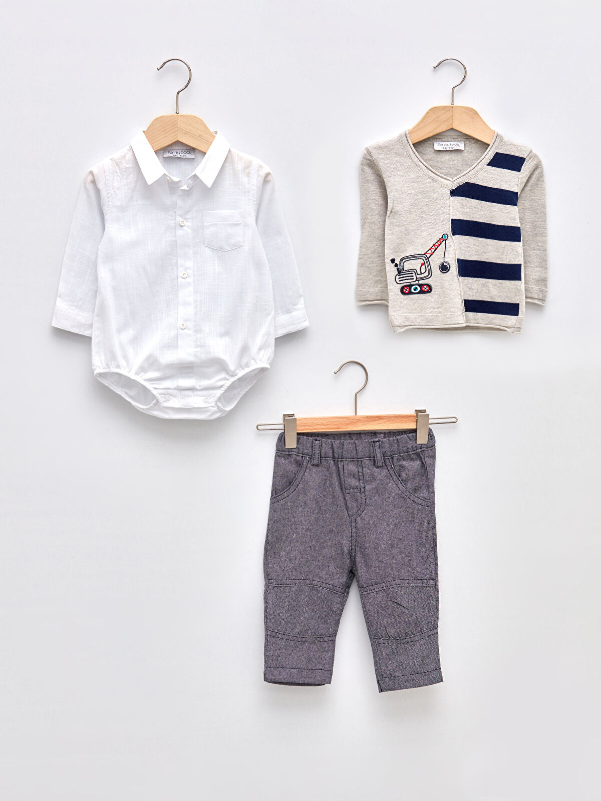 For My Baby Erkek Bebek Çıtçıtlı Body Triko Kazak ve Pantolon 3'lü Takım For My Baby Erkek Bebek Çıtçıtlı Body Triko Kazak ve Pantolon 3'lü Takım