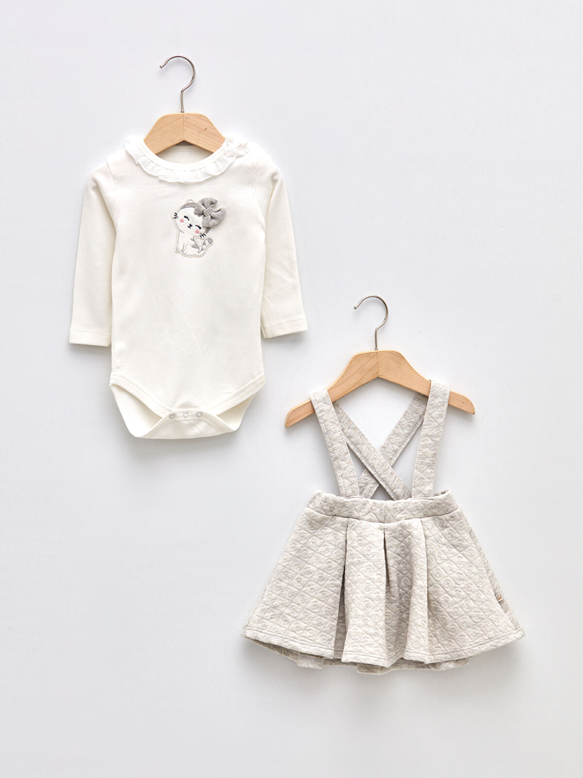 For My Baby Bisiklet Yaka Uzun Kollu Nakış Detaylı Kız Bebek 2'li Takım