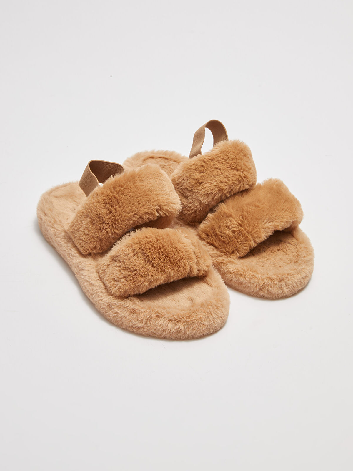 Çift Bantlı Lastikli Pelüş Kadın Ev Terliği