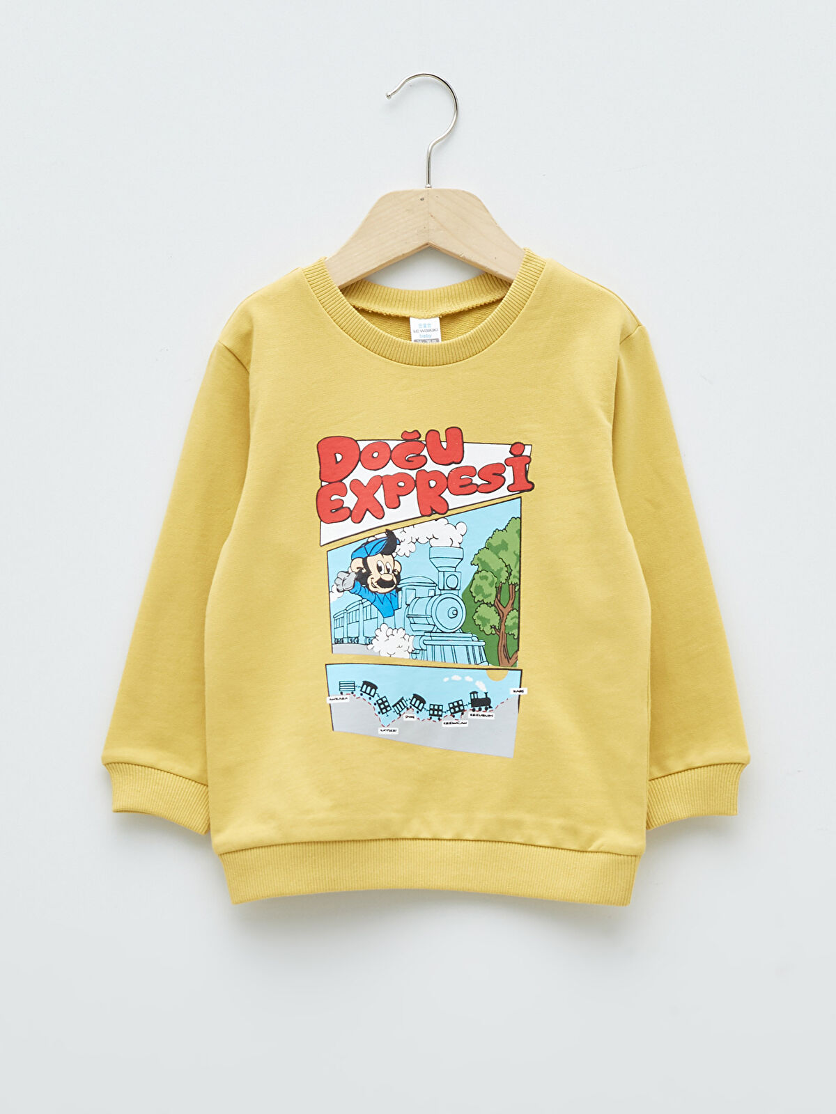 Bisiklet Yaka Uzun Kollu Nostaljik Maymun Baskılı Erkek Bebek Sweatshirt