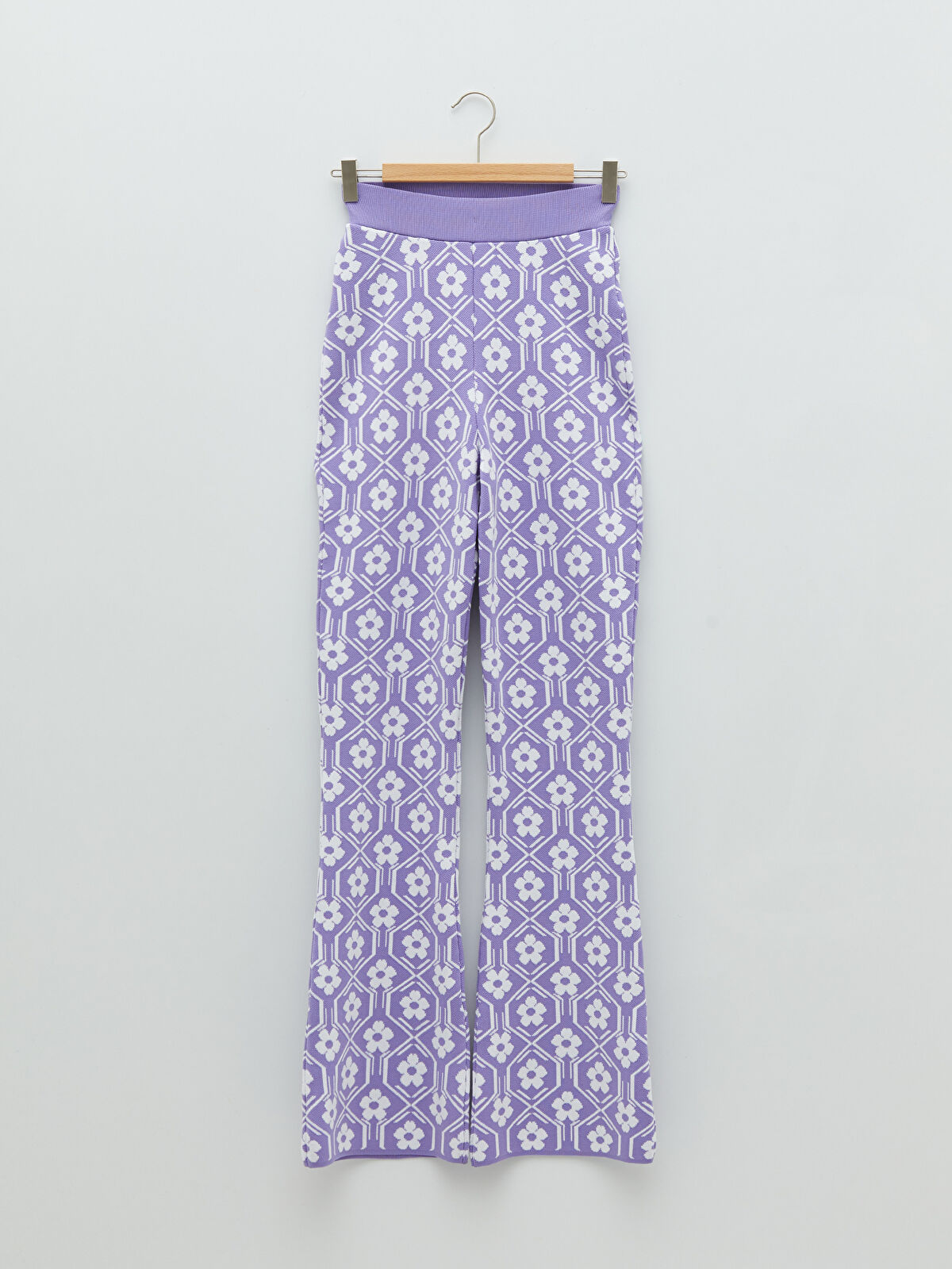 XSIDE Beli Lastikli Desenli İspanyol Paça Kadın Triko Pantolon