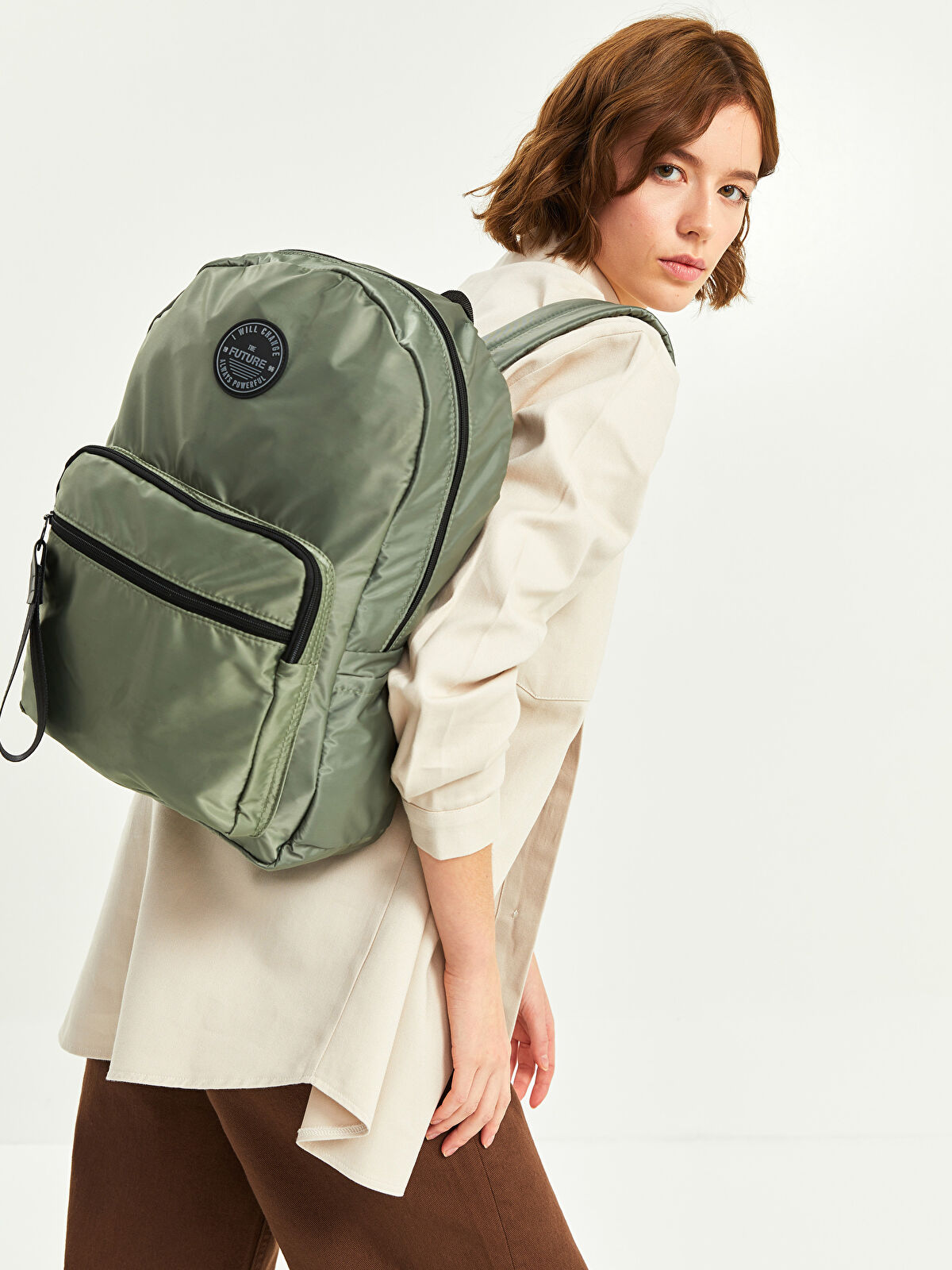 Paraşüt Kumaş Armalı Önden Cepli Kadın Sırt Çantası