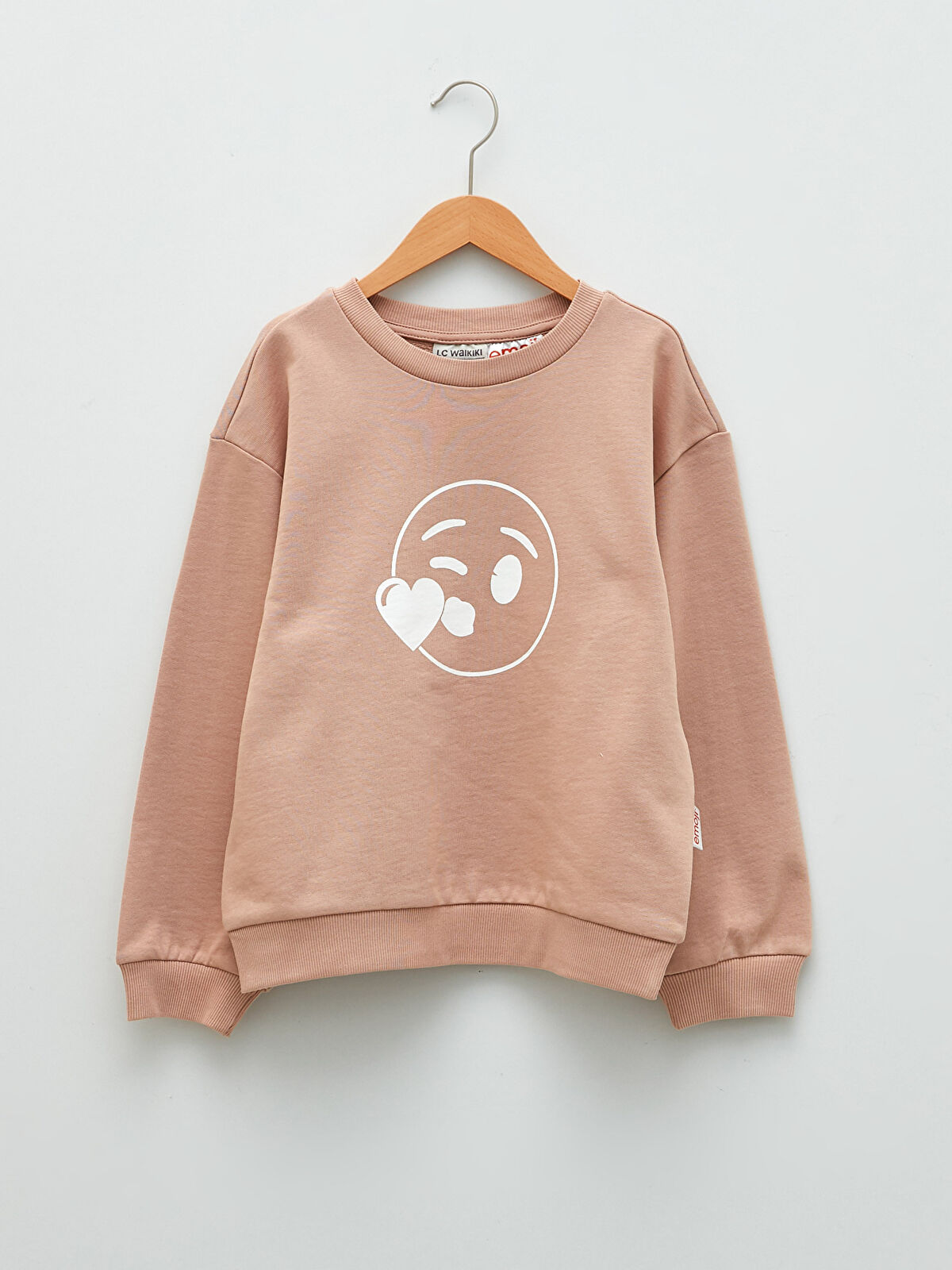 Bisiklet Yaka Emoji Baskılı Uzun Kollu Kız Çocuk Sweatshirt