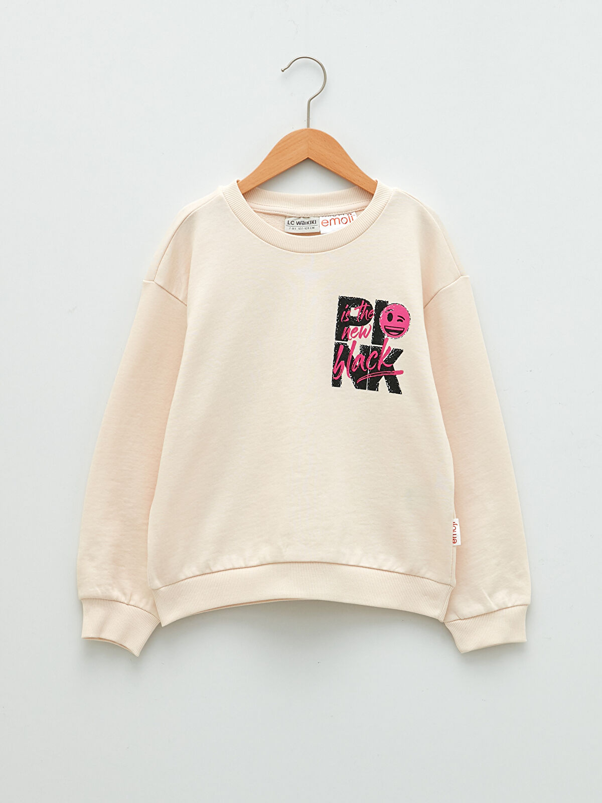 Bisiklet Yaka Emoji Baskılı Uzun Kollu Kız Çocuk Sweatshirt