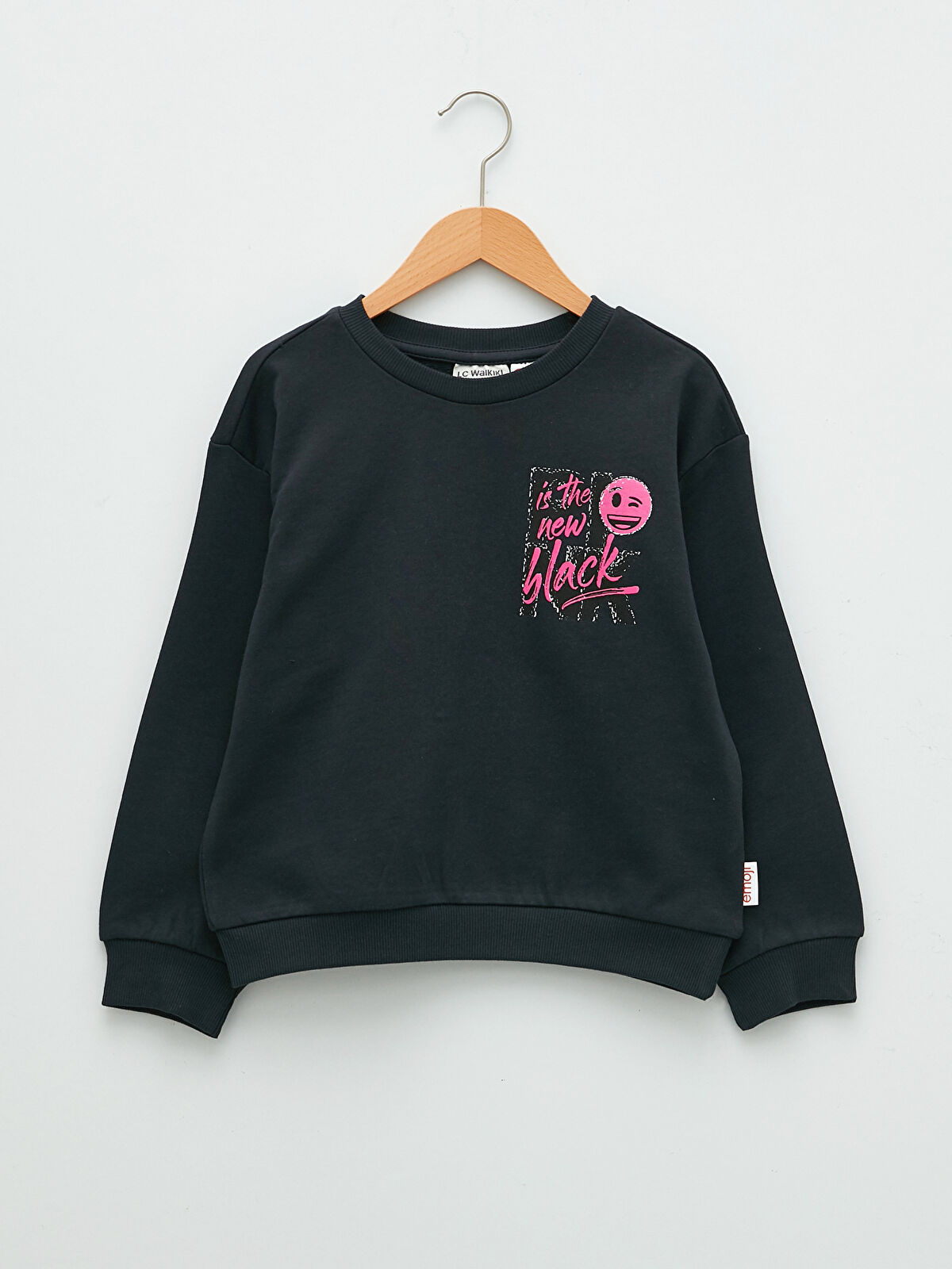 Bisiklet Yaka Emoji Baskılı Uzun Kollu Kız Çocuk Sweatshirt