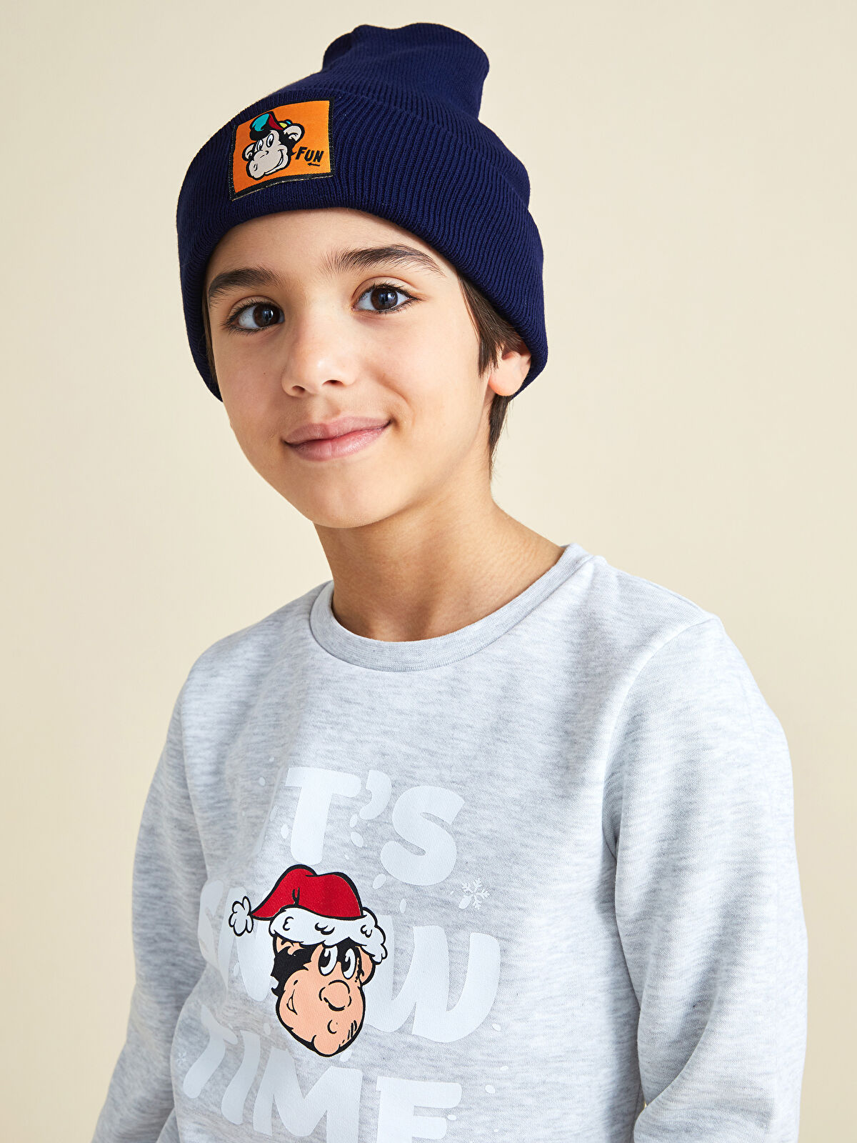 Erkek Çocuk Nostaljik Maymun Nakışlı Triko Bere