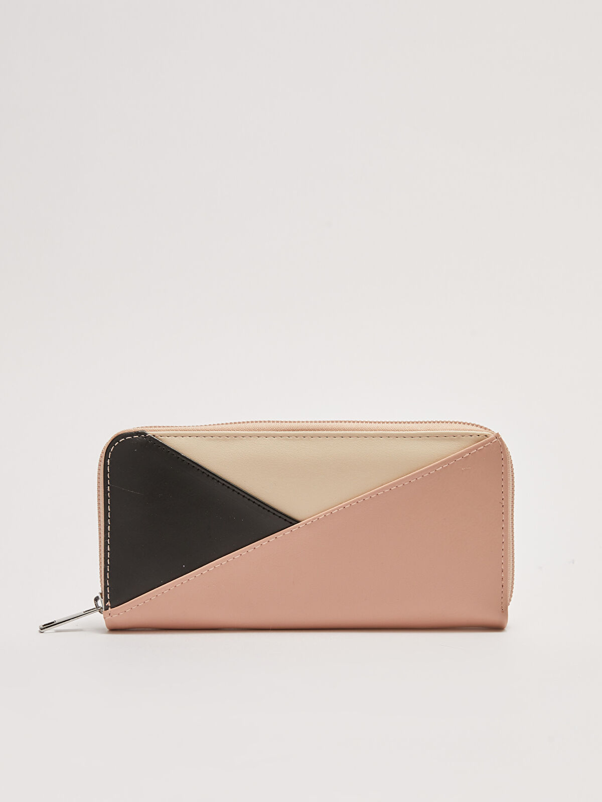 Deri Görünümlü Renk Bloklu Kadın Cüzdan