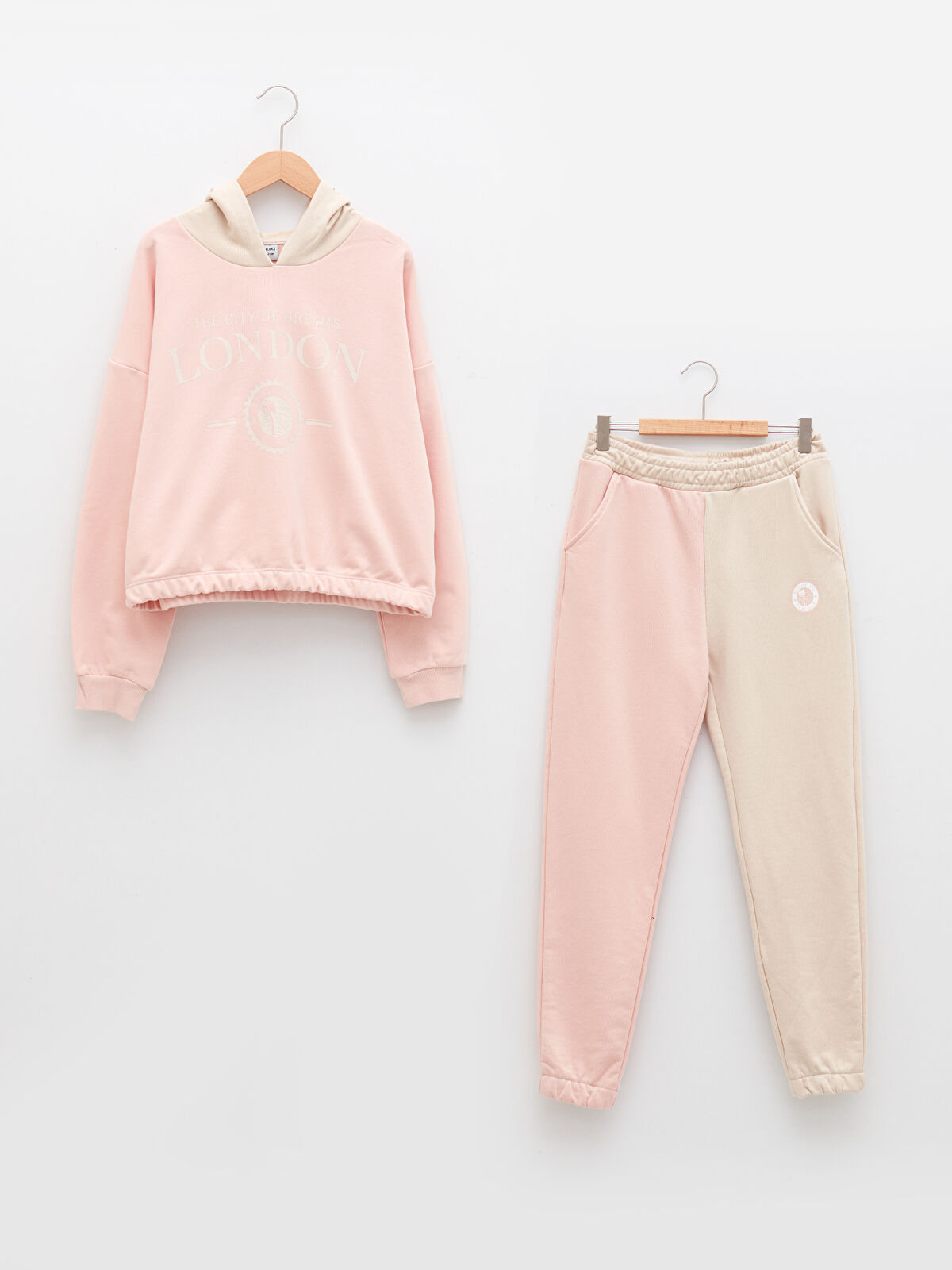 Kapüşonlu Baskılı Uzun Kollu Oversize Kız Çocuk Sweatshirt ve Eşofman Altı