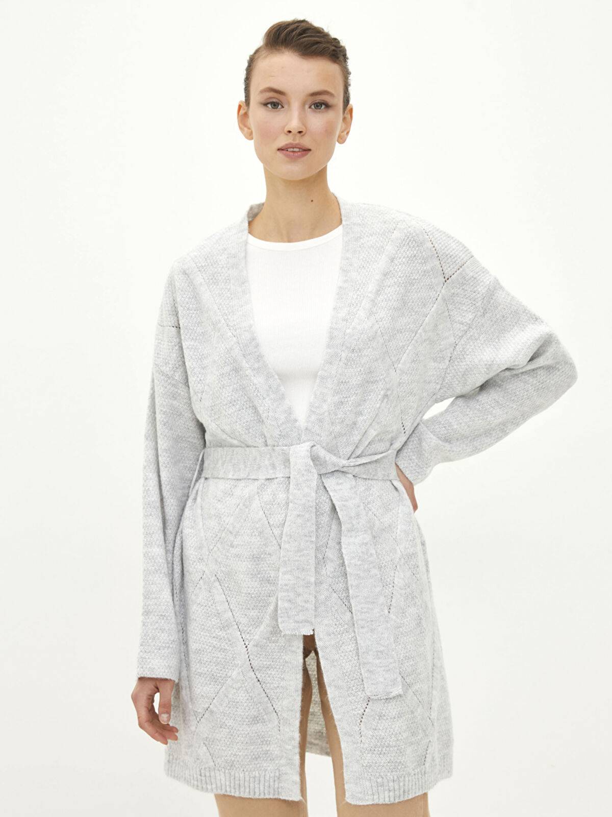 LCW CLASSIC Şal Yaka Ajurlu Uzun Kollu Kadın Triko Hırka