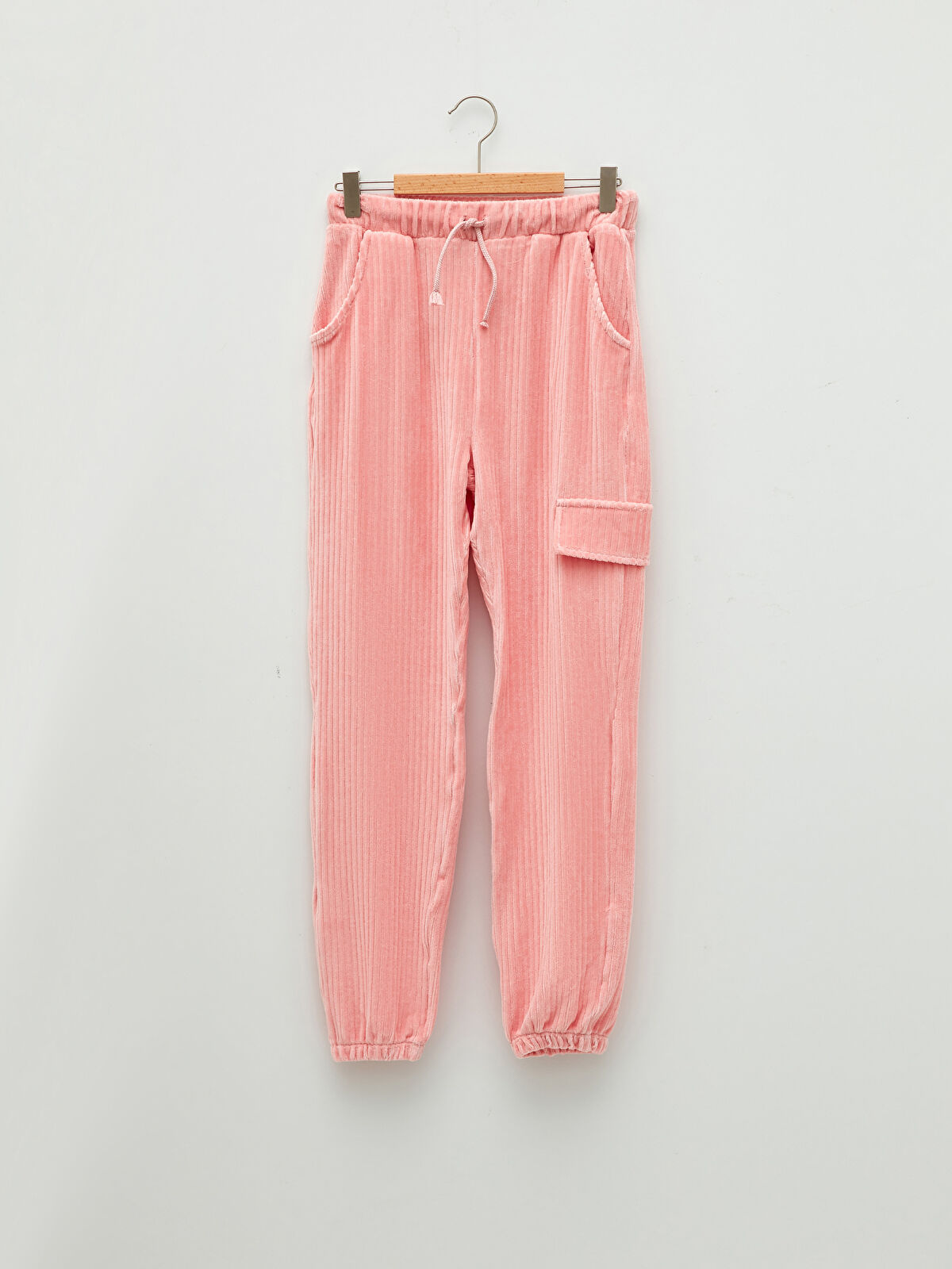 Beli Lastikli Kendinden Desenli Kız Çocuk Kadife Jogger Eşofman Altı