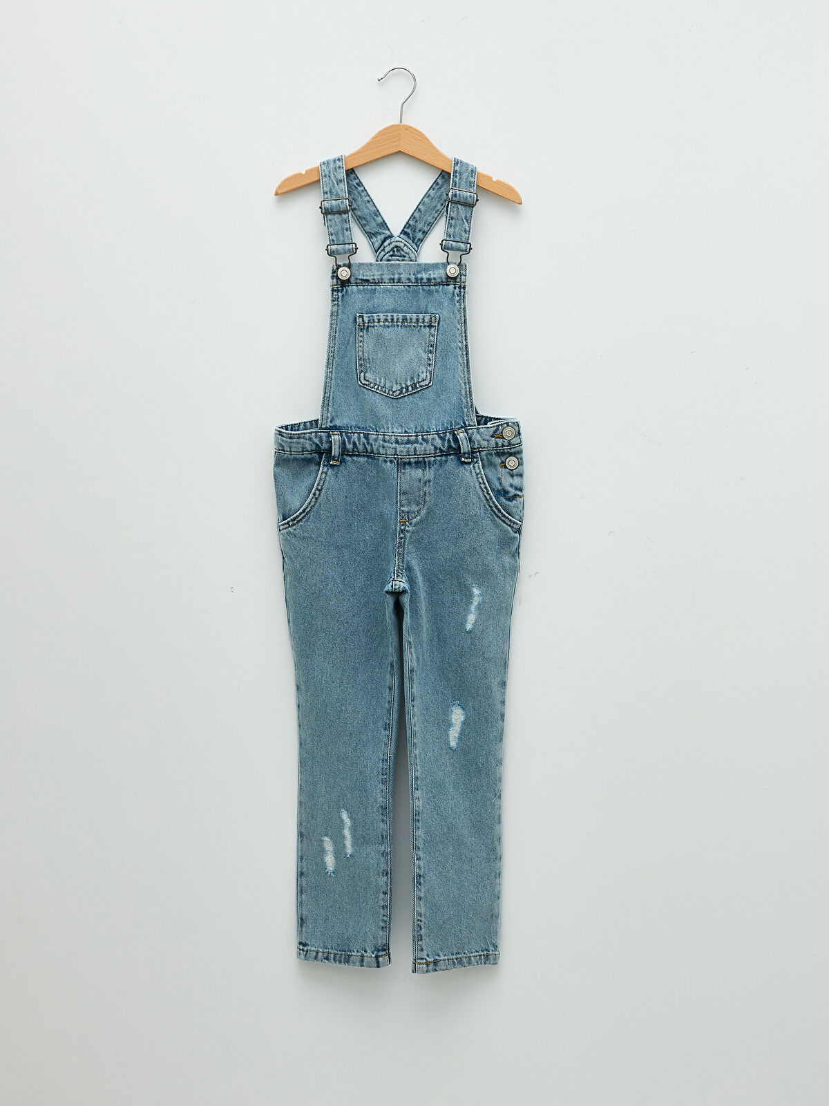 Kare Yaka Basic Askılı Kız Çocuk Jean Salopet