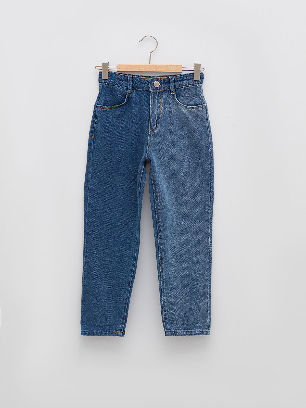 Renk Bloklu Pamuklu Kız Çocuk Mom Jean Pantolon