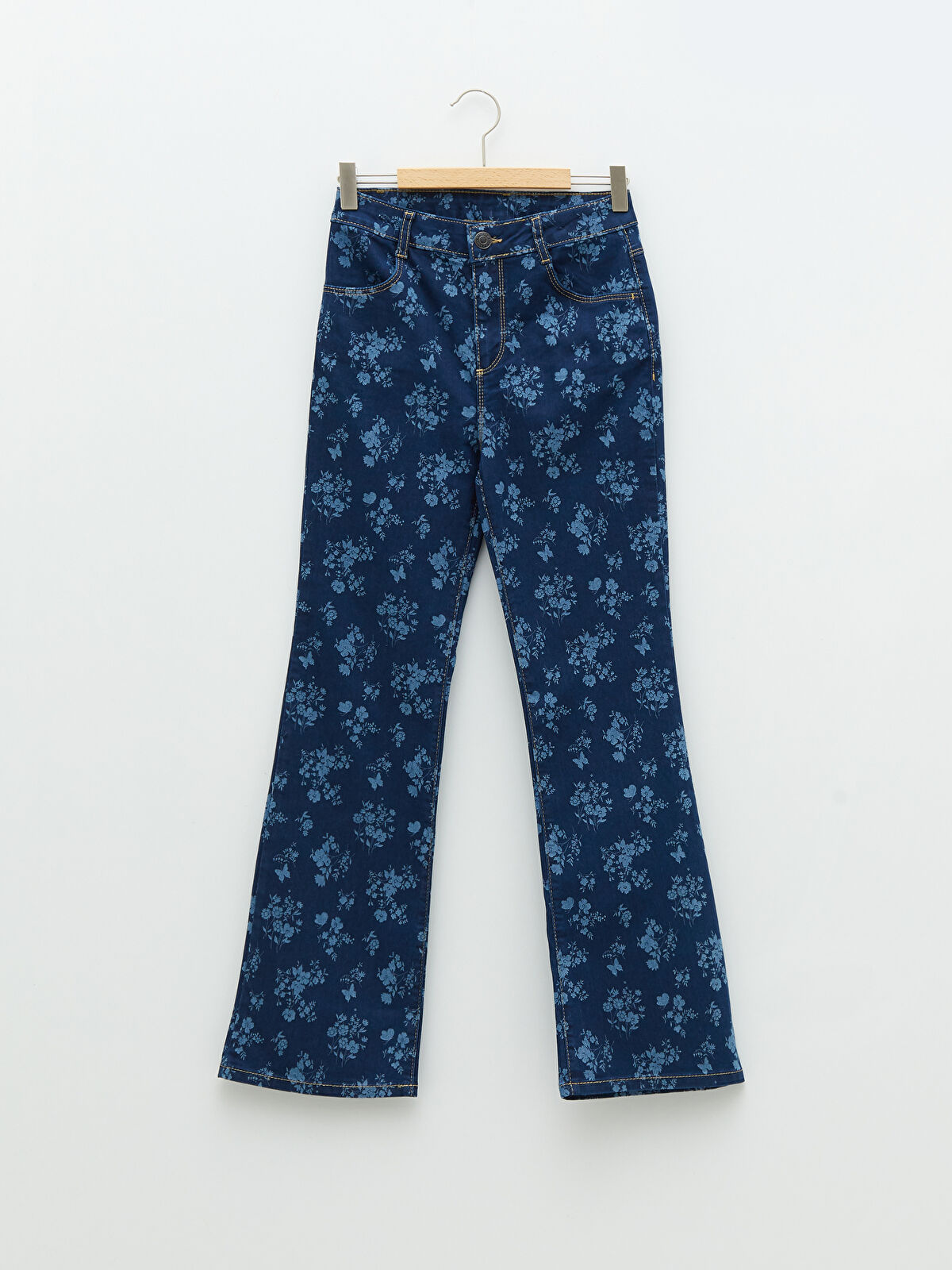 Baskılı İspanyol Paça Kız Çocuk Jean Pantolon Baskılı İspanyol Paça Kız Çocuk Jean Pantolon