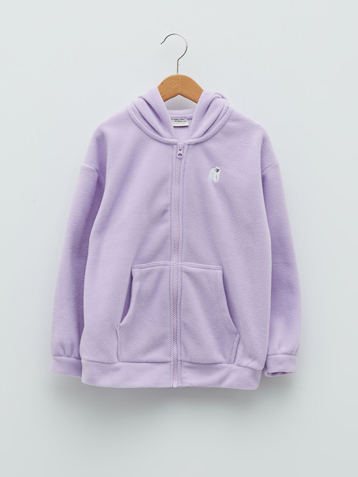 Kapüşonlu Nakış Detaylı Uzun Kollu Polar Kız Çocuk Fermuarlı Sweatshirt