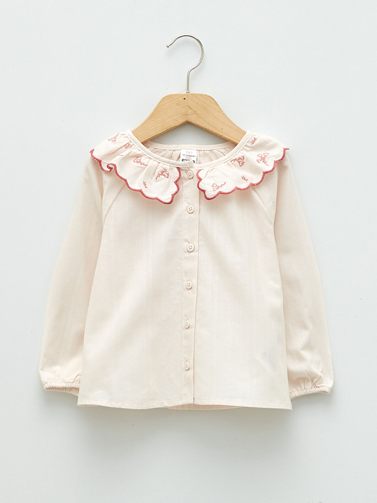 Bebe Yaka Uzun Kollu Nakış Detaylı Kız Bebek Gömlek