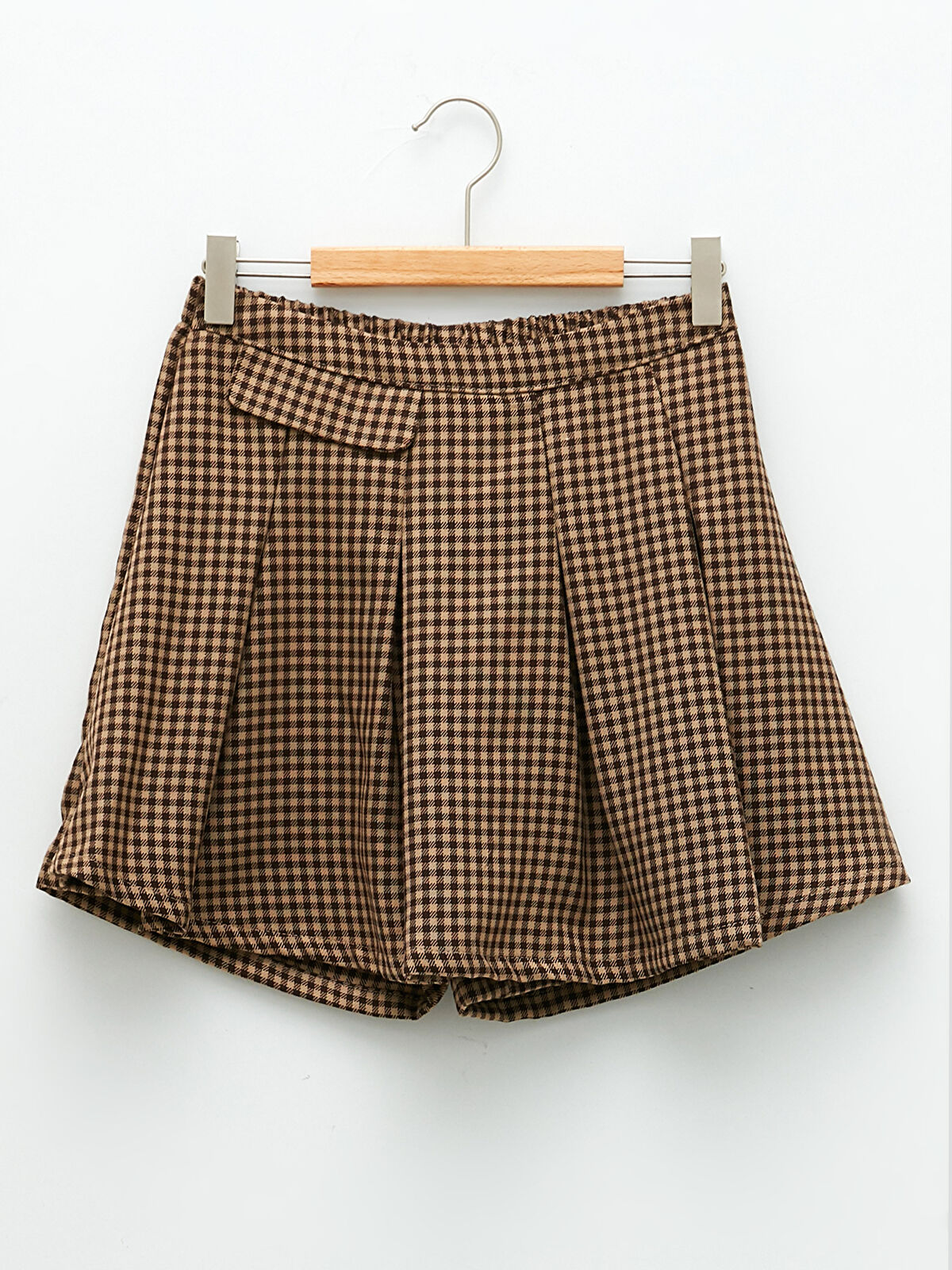 Ekose Desenli Gabardin Kız Çocuk Şort Etek